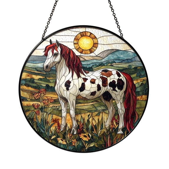 Rustic Horse Sunrise Stained Glass Style Window Hanging - Walmart.com