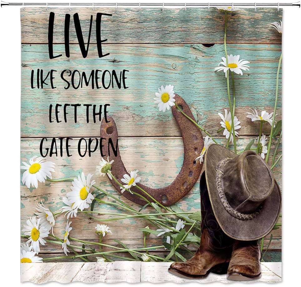 Rustic Horseshoe Shower Curtain Western Country Daisy Flower Rusty ...