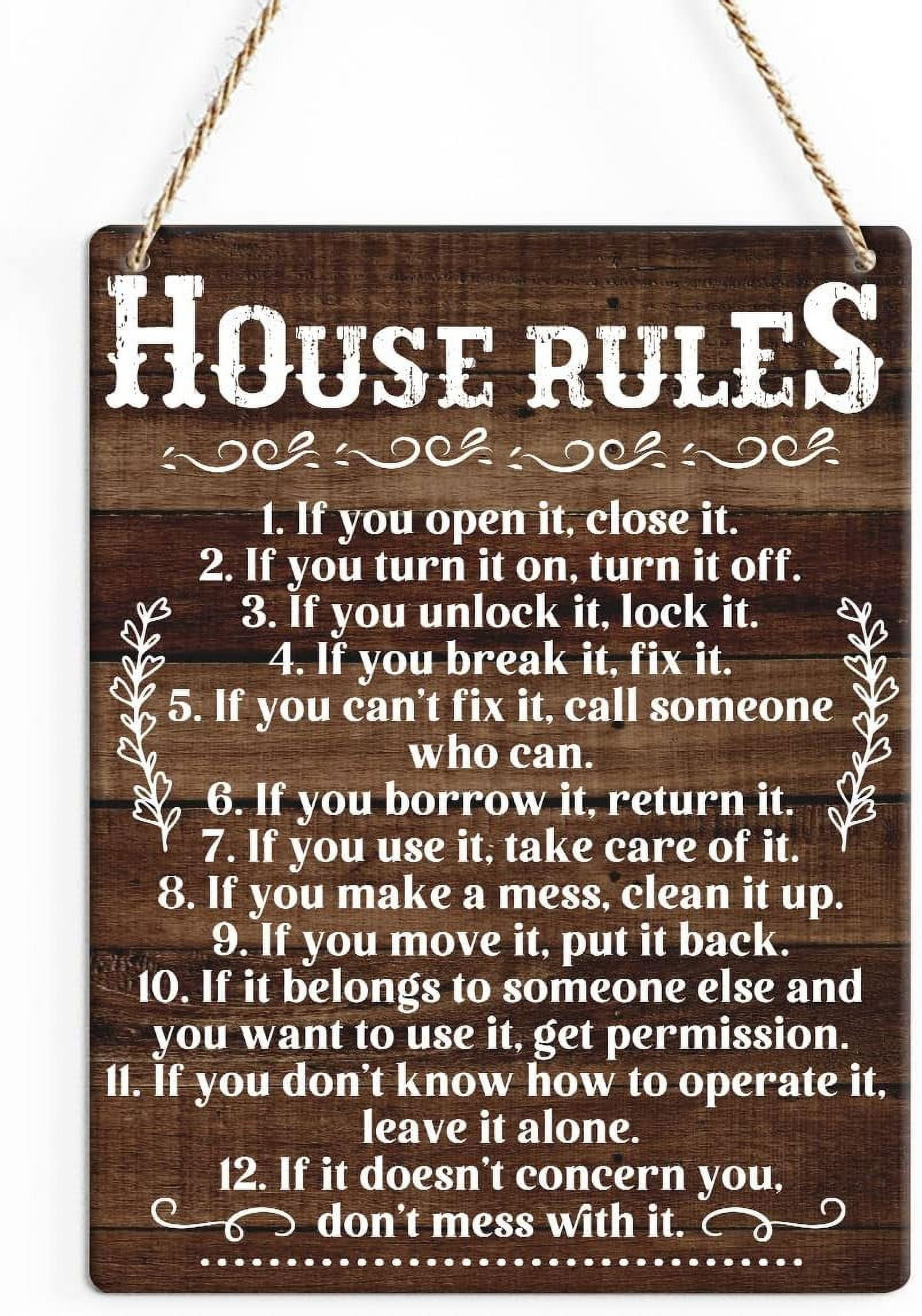 Rustic House Rules Wood Decor Sign, House Rules If You Open It Close It ...