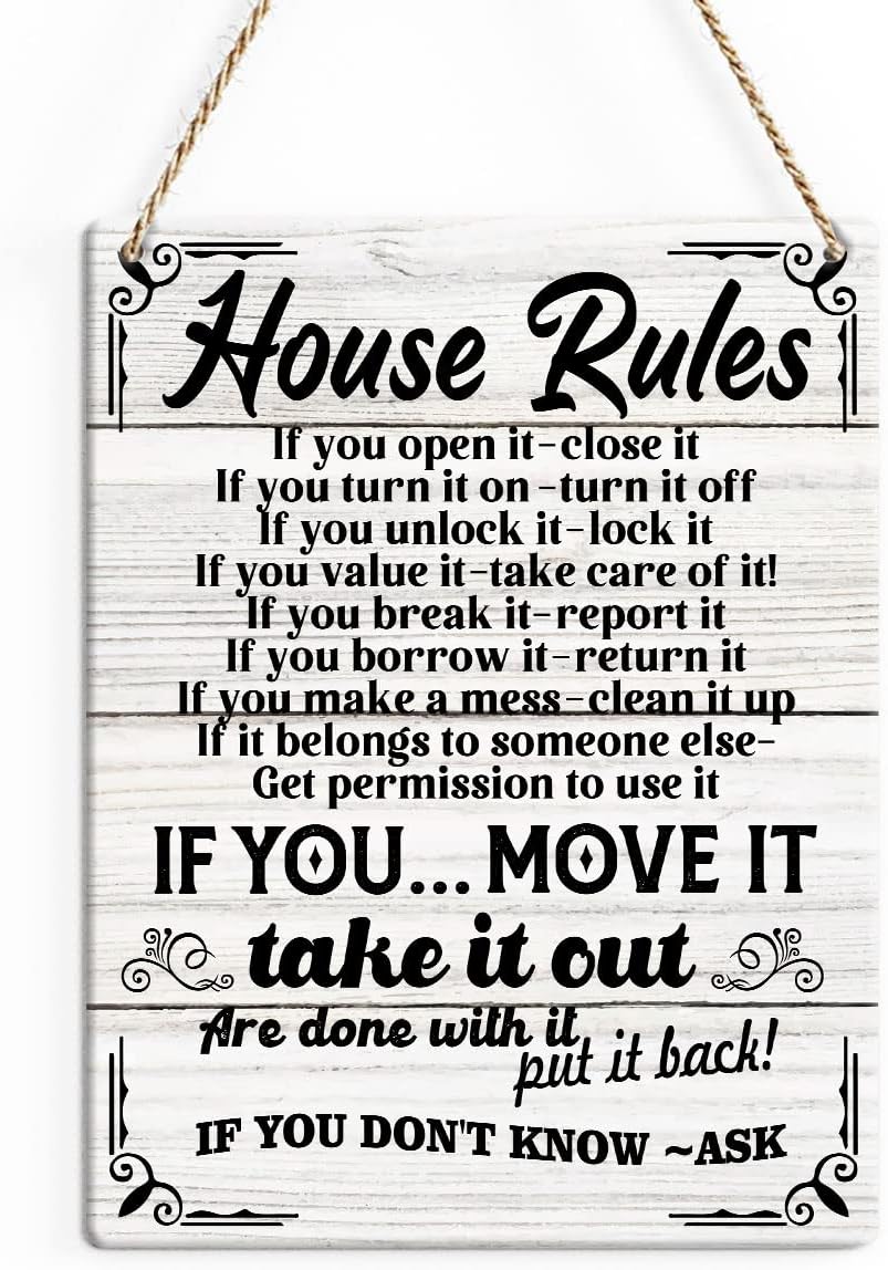 Rustic House Rules Wood Decor Sign, New House Gift Printed Wood Sign ...