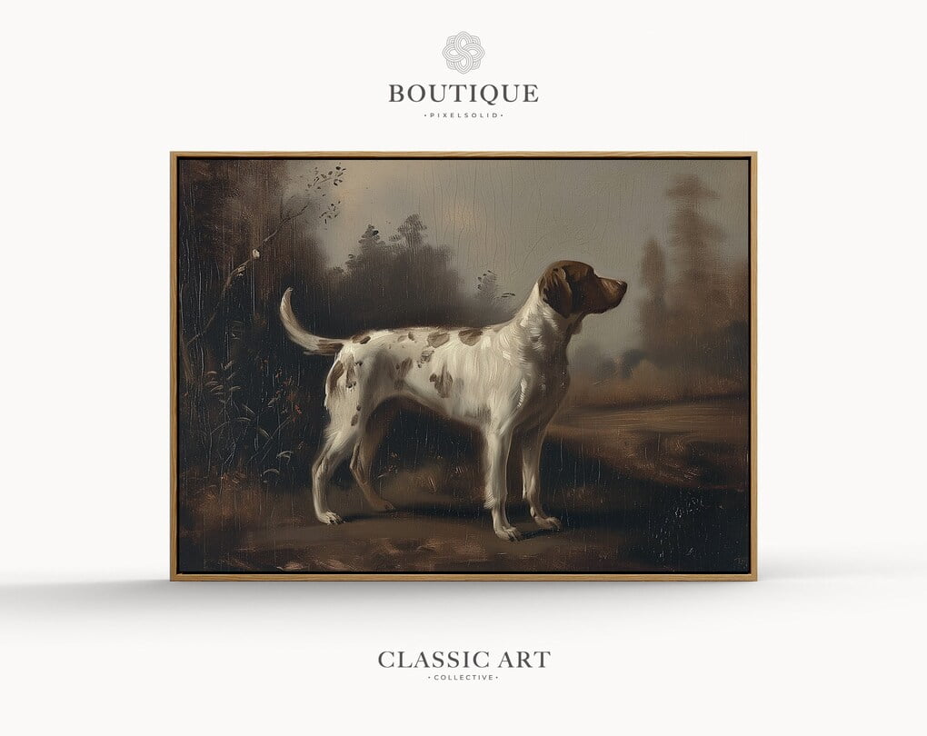 Rustic Hunting Dog Oil Painting, Antique Hunting Dog, Cabin Wall Art ...