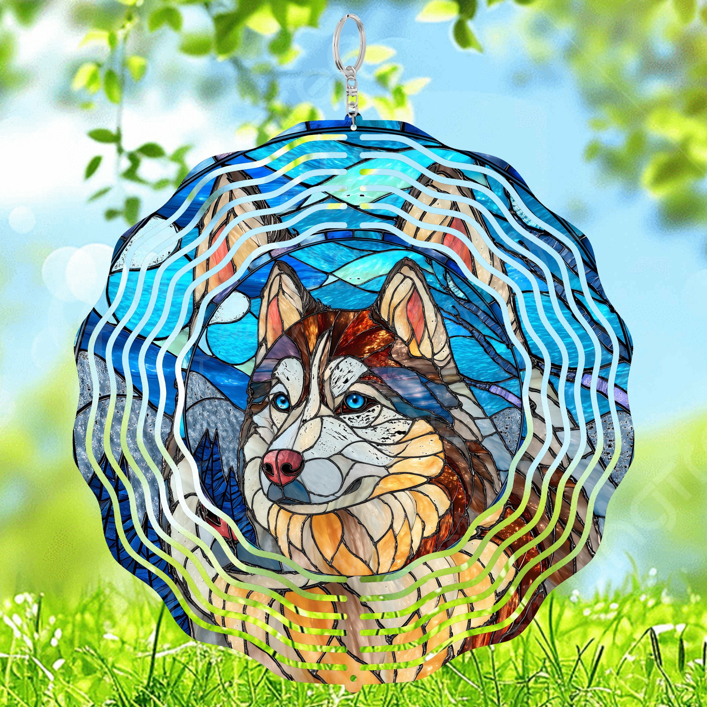 Rustic Husky Dog 3D Wind Spinner Kinetic Garden Decor Outdoor Hanging ...