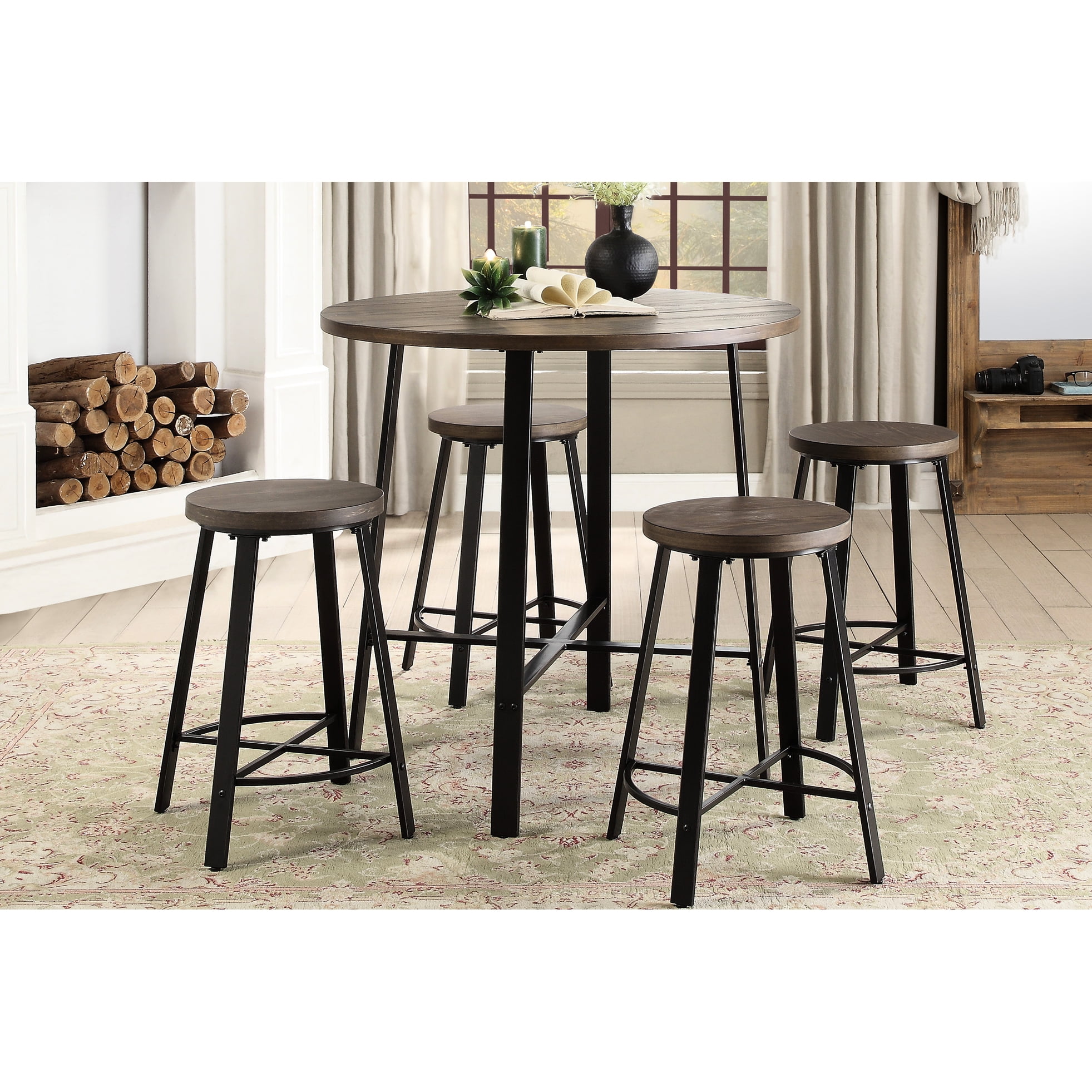 Rustic Industrial 5pc Counter Height Configuration - Round Table & 4 ...