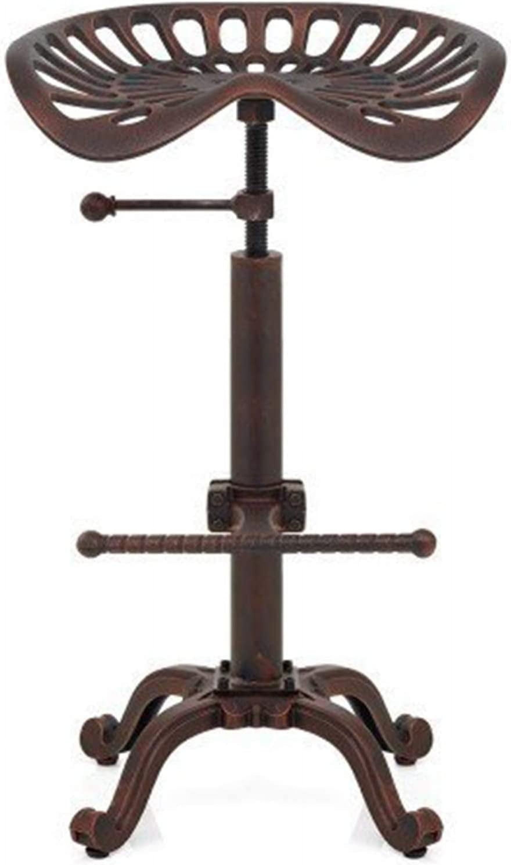 Rustic Industrial Bar Stool - Cast Iron Tractor Stool Adjustable Height Swivel Breakfast Bar ...