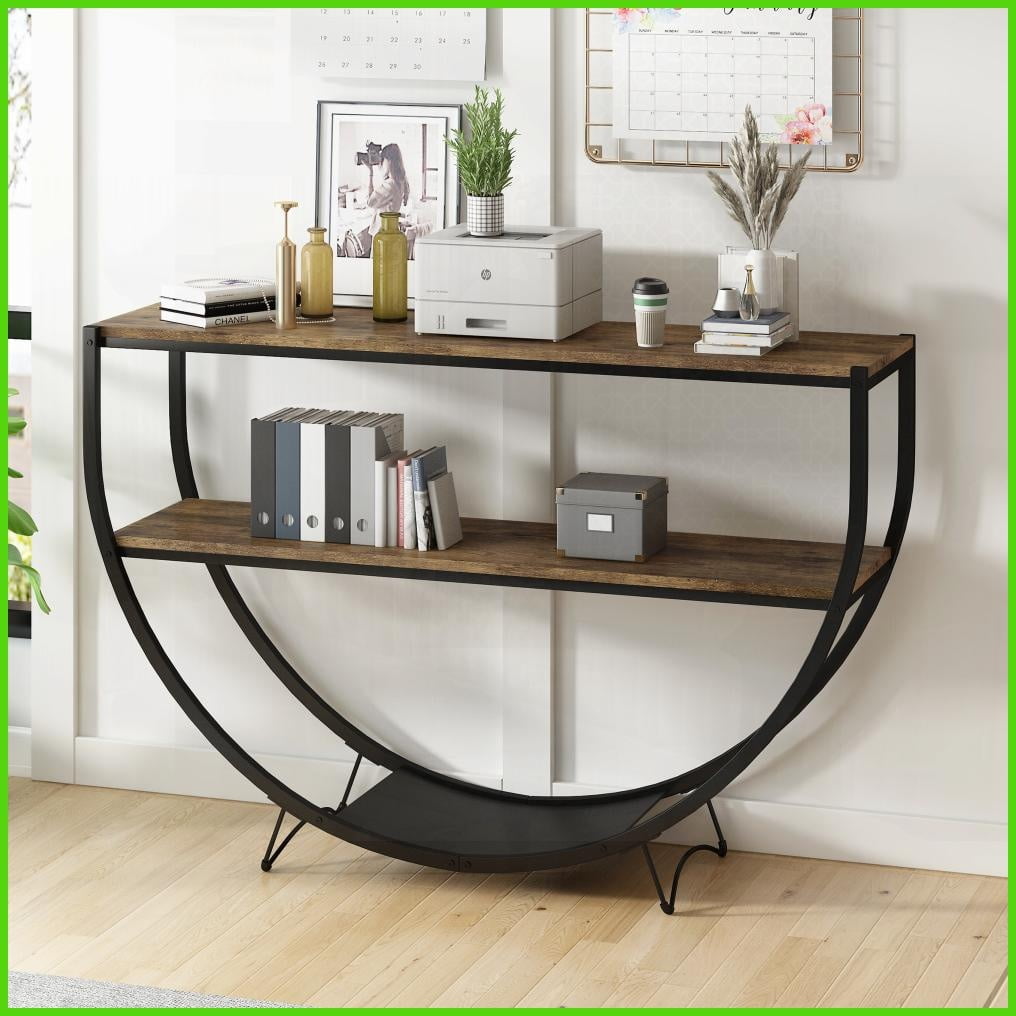 Rustic Industrial Demilune Coffee Table, Distressed Brown – Space ...