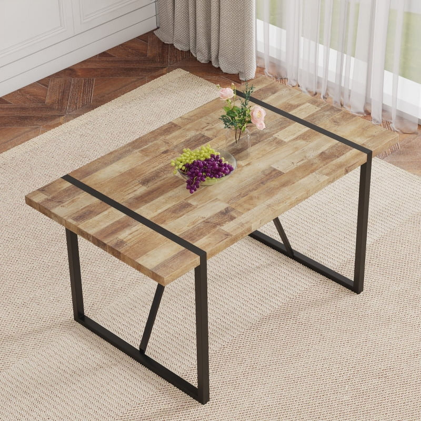 Rustic Industrial Rectangular Wood Dining Table For 4-6 Person, With 1. ...