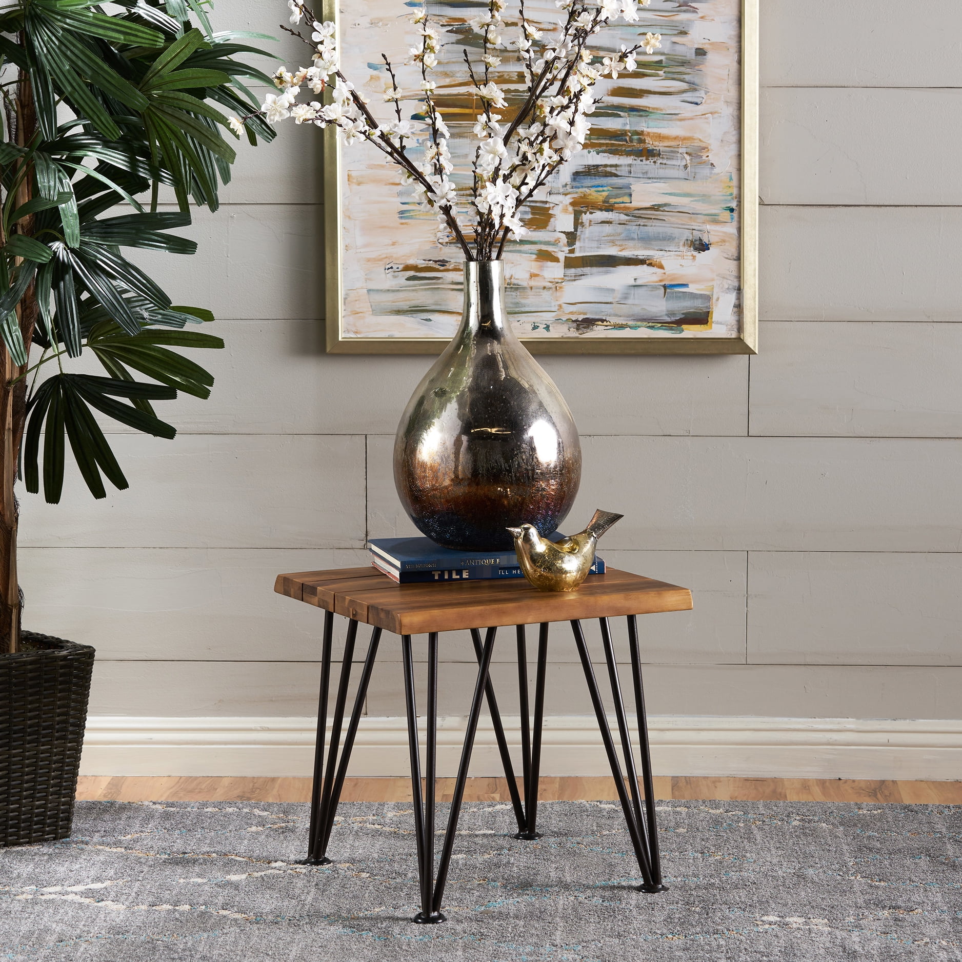 Rustic Industrial Side Table For Outdoor Space, Wood And Metal, , 18 ...