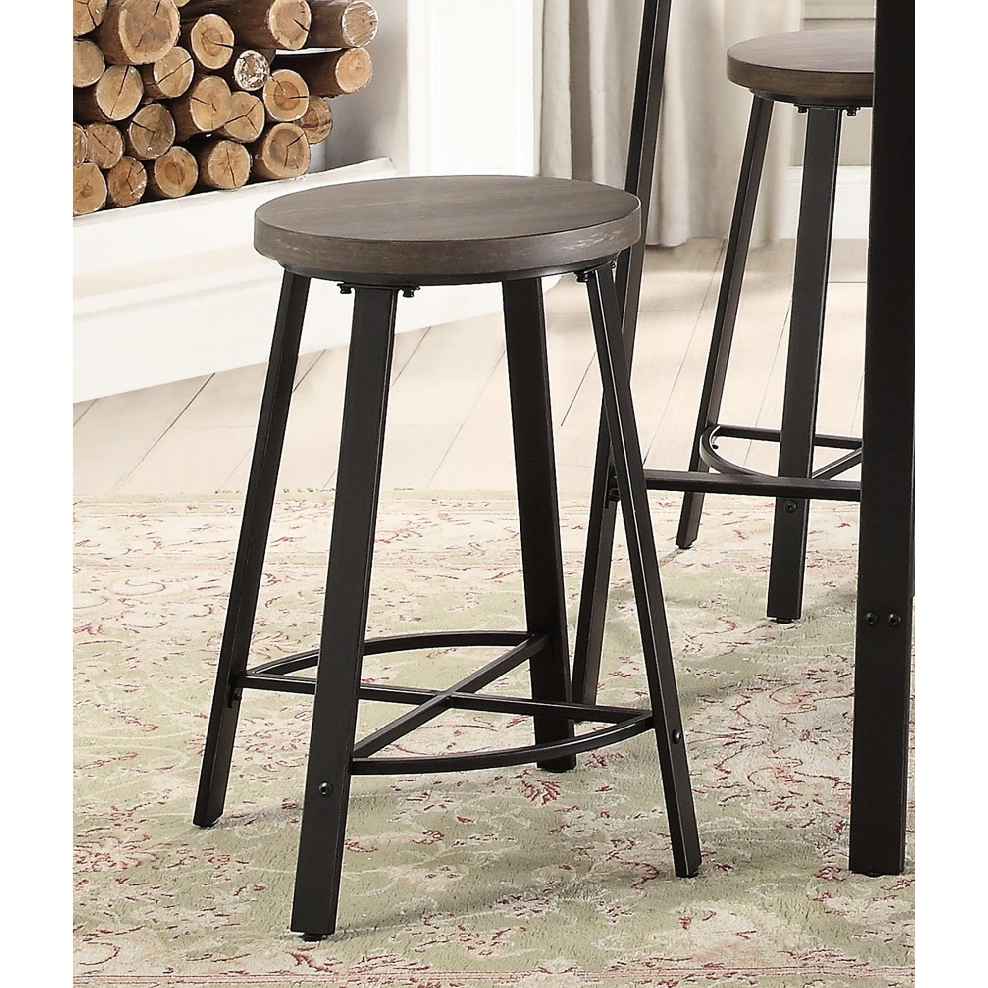 Rustic Industrial Stools (2), Counter Height, Gray Metal Frame, 24 ...