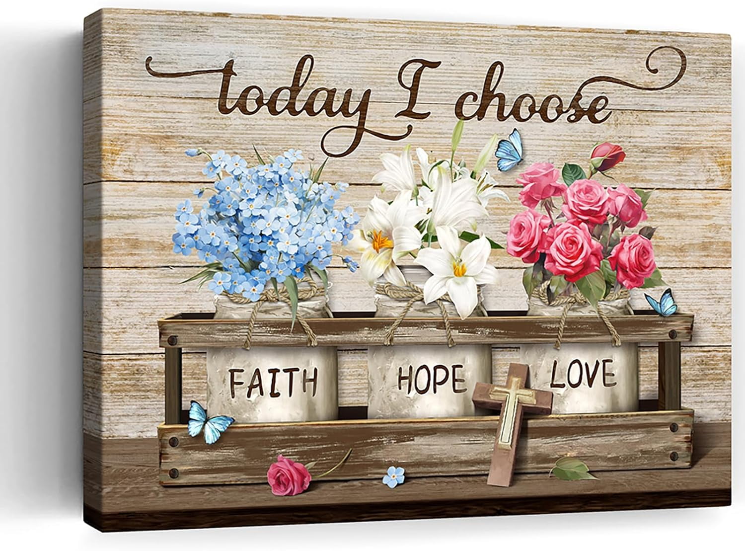 Rustic Inspirational Canvas Wall Art Today I Choose Faith Hope Love ...