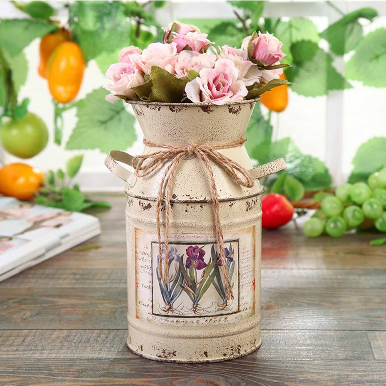 Rustic Iron Flower Vase - European Farmhouse Decor + Garden Bucket, 10 ...