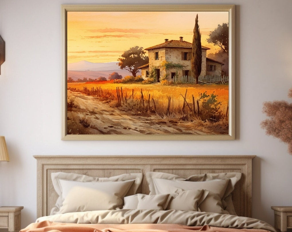 Rustic Italian Farmhouse Art Mellow Sunset Colors Watercolor ...
