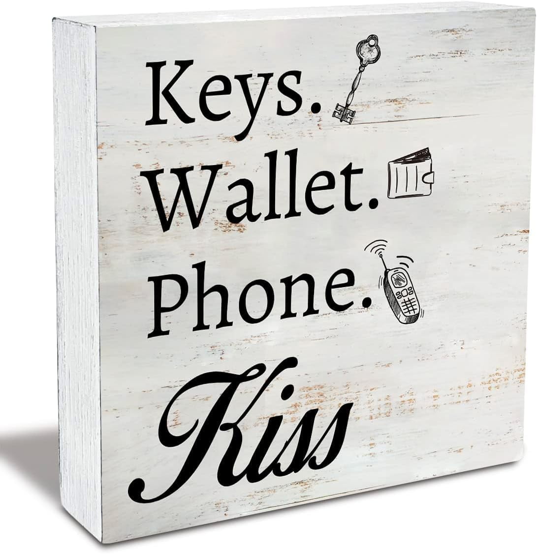 Rustic Keys Wallet Phone Kiss Wood Box Sign Reminder Checklist Wooden ...