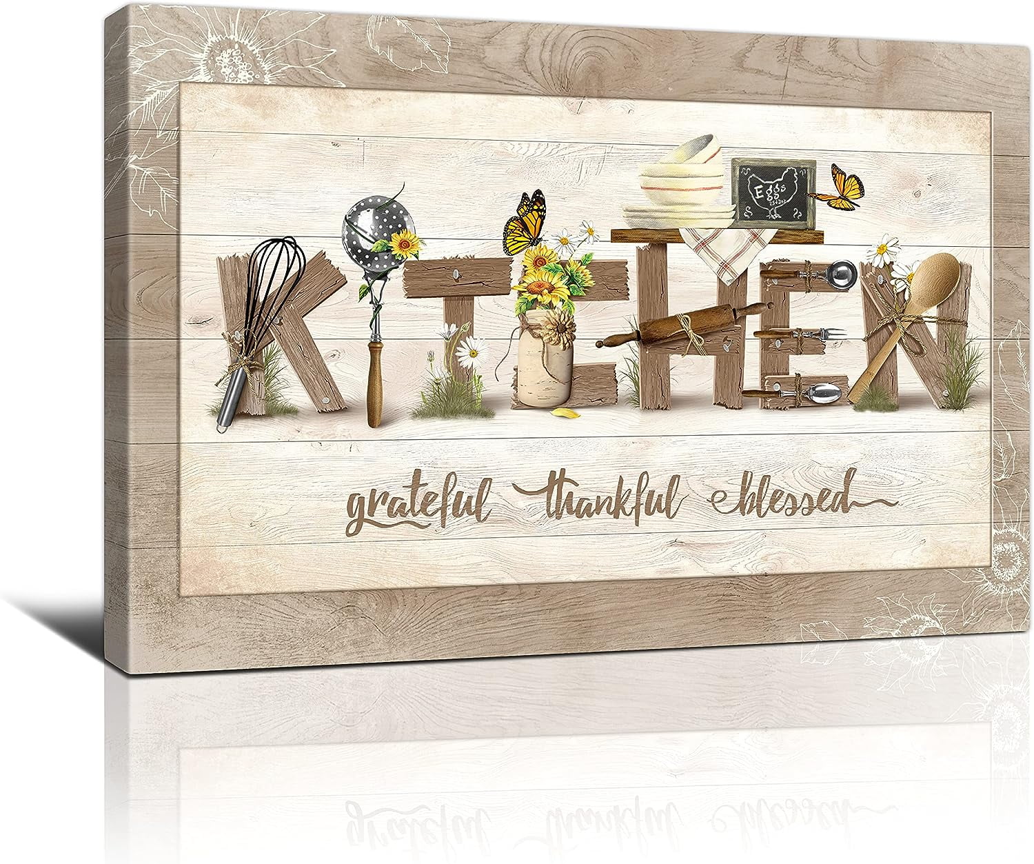 Rustic Kitchen Decor Kitchen Signs Wall Decor Grateful Thankful Blessed ...