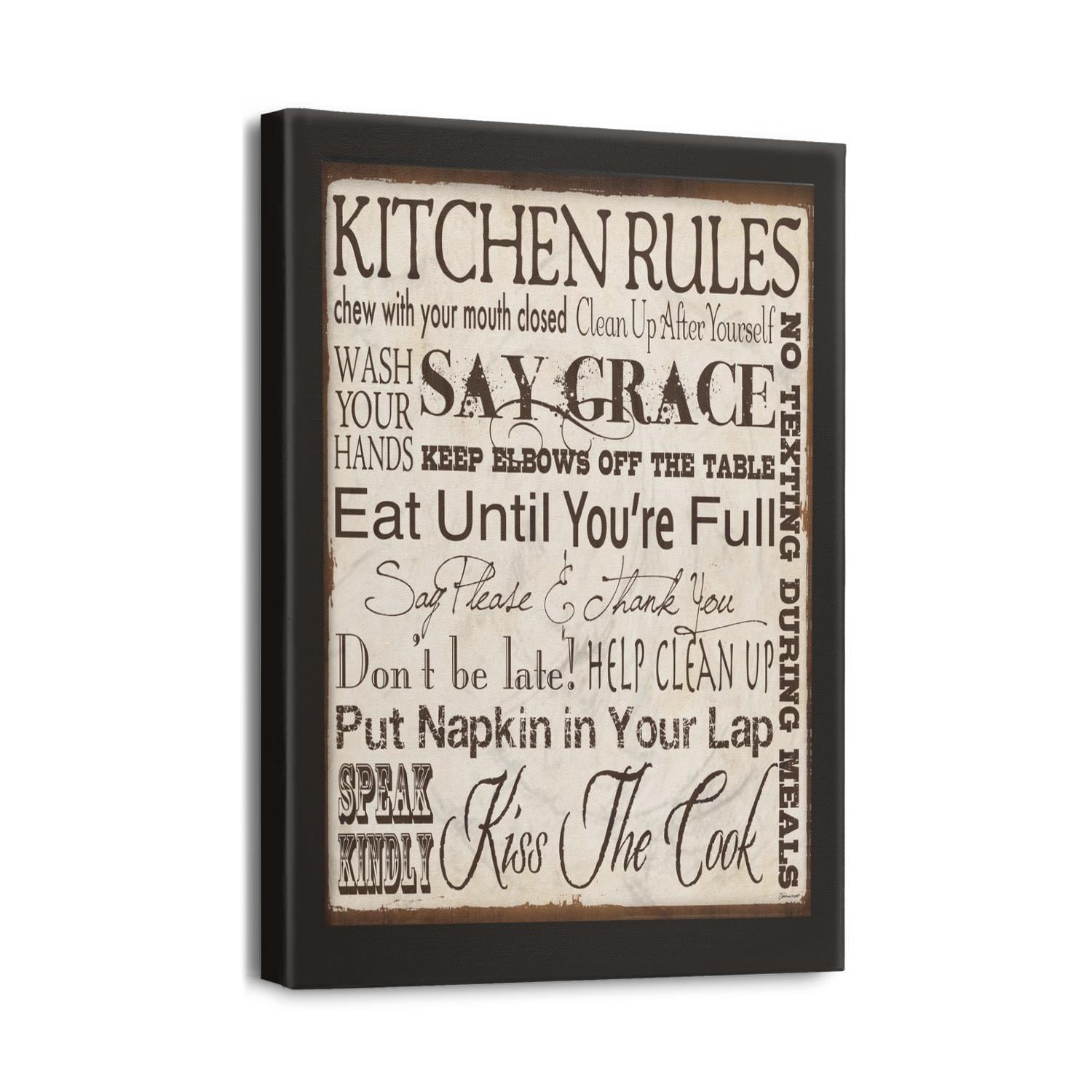 Rustic Kitchen Rules Wall Art - Hanging Wood Sign - Black Kitchen Decor ...