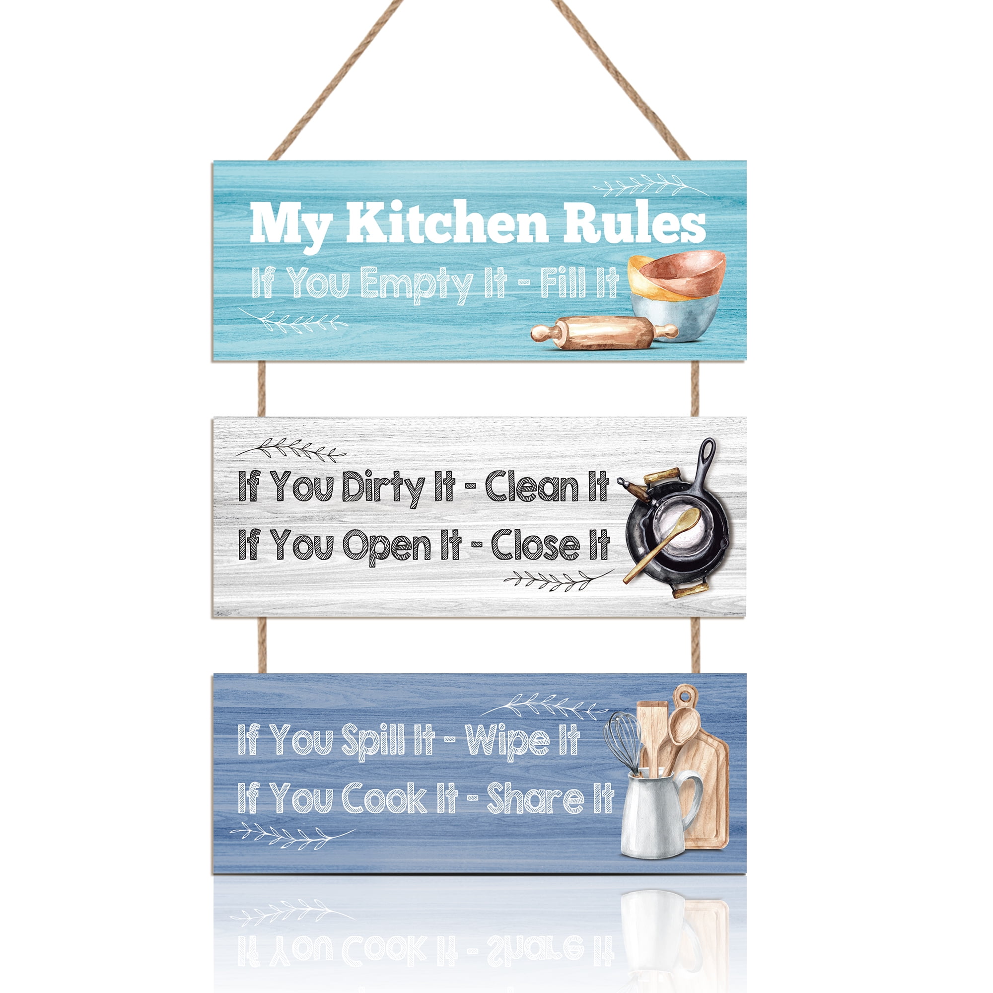 Rustic Kitchen Rules Wall Decor,Farmhouse Kitchen Wooden Plaque,Retro ...