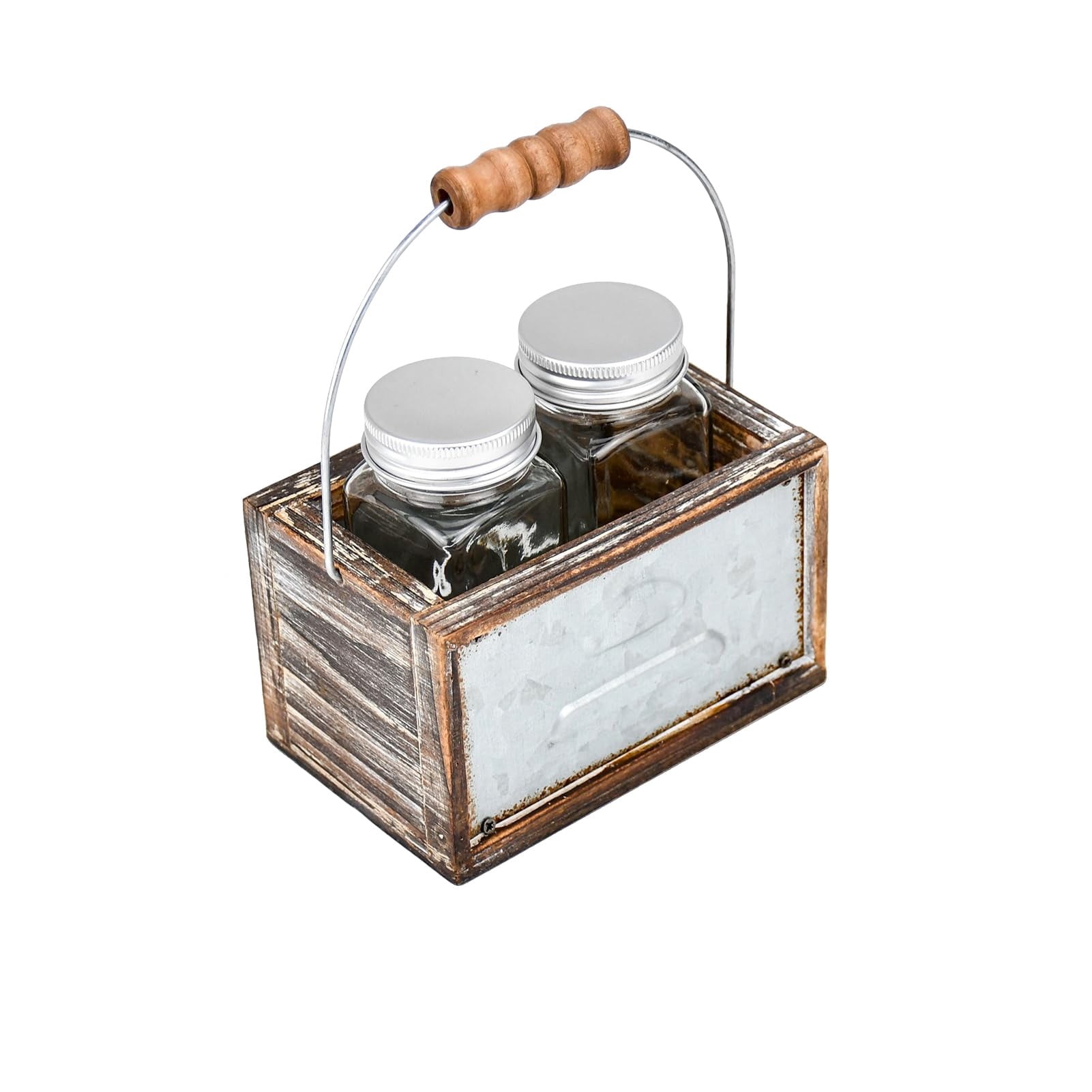 Rustic Kitchen Salt and Pepper Shakers Set with Wood Caddy Clear Glass ...