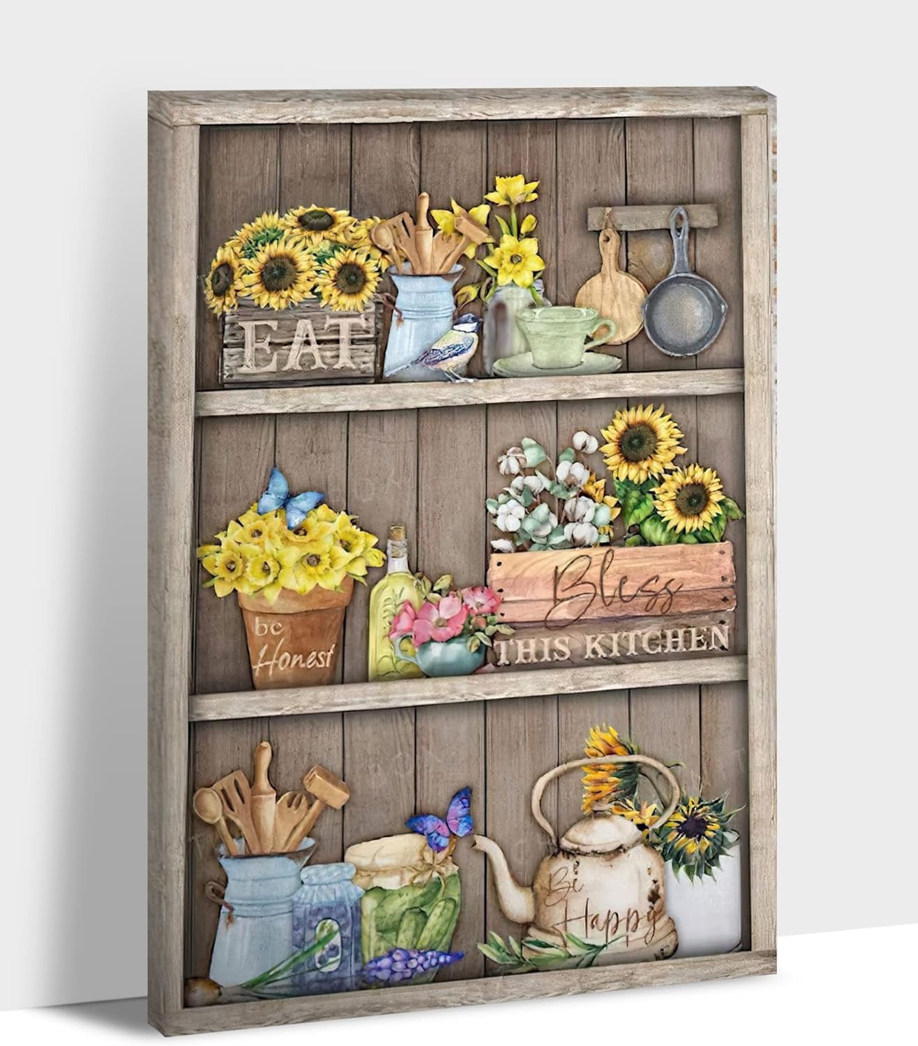 Rustic Kitchen Wall Art - Farmhouse Canvas Art Flowers Picture for Dining Room Wall Decor ...
