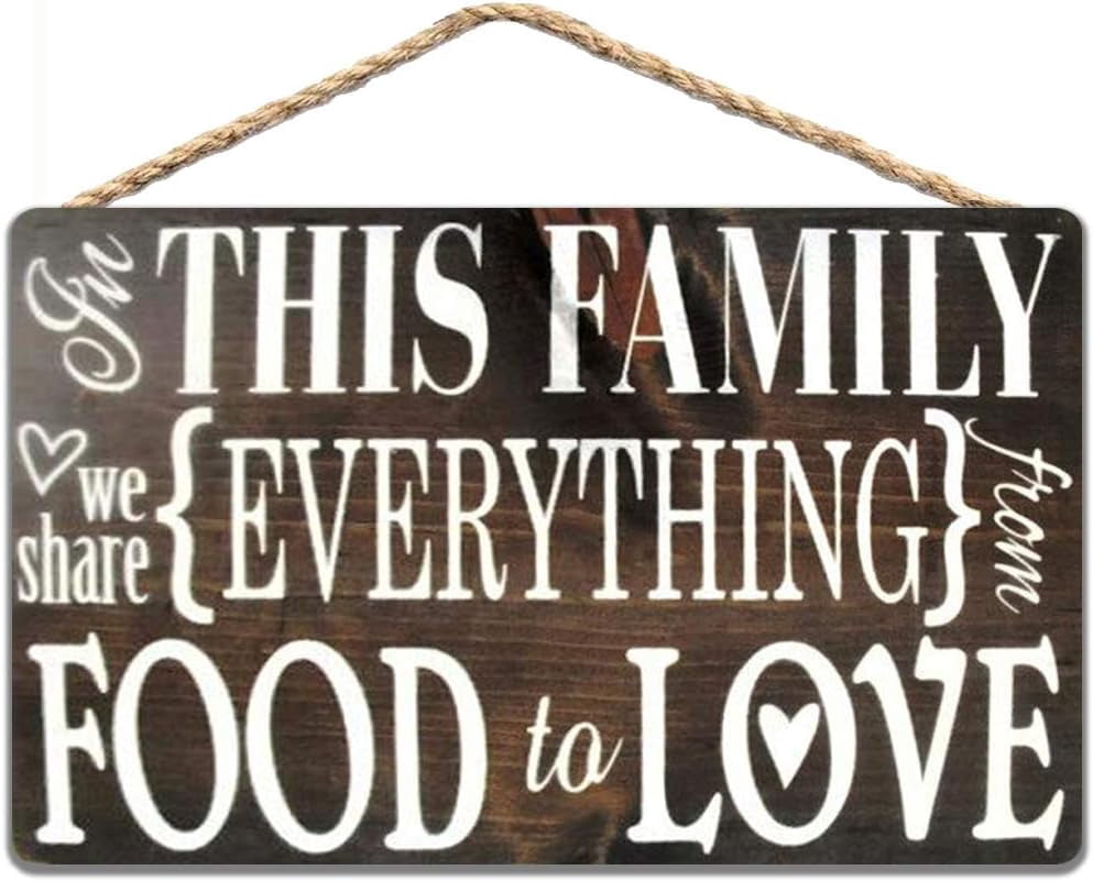 Rustic Kitchen Wall Art Tin Sign with Saying - in This Family We Share ...