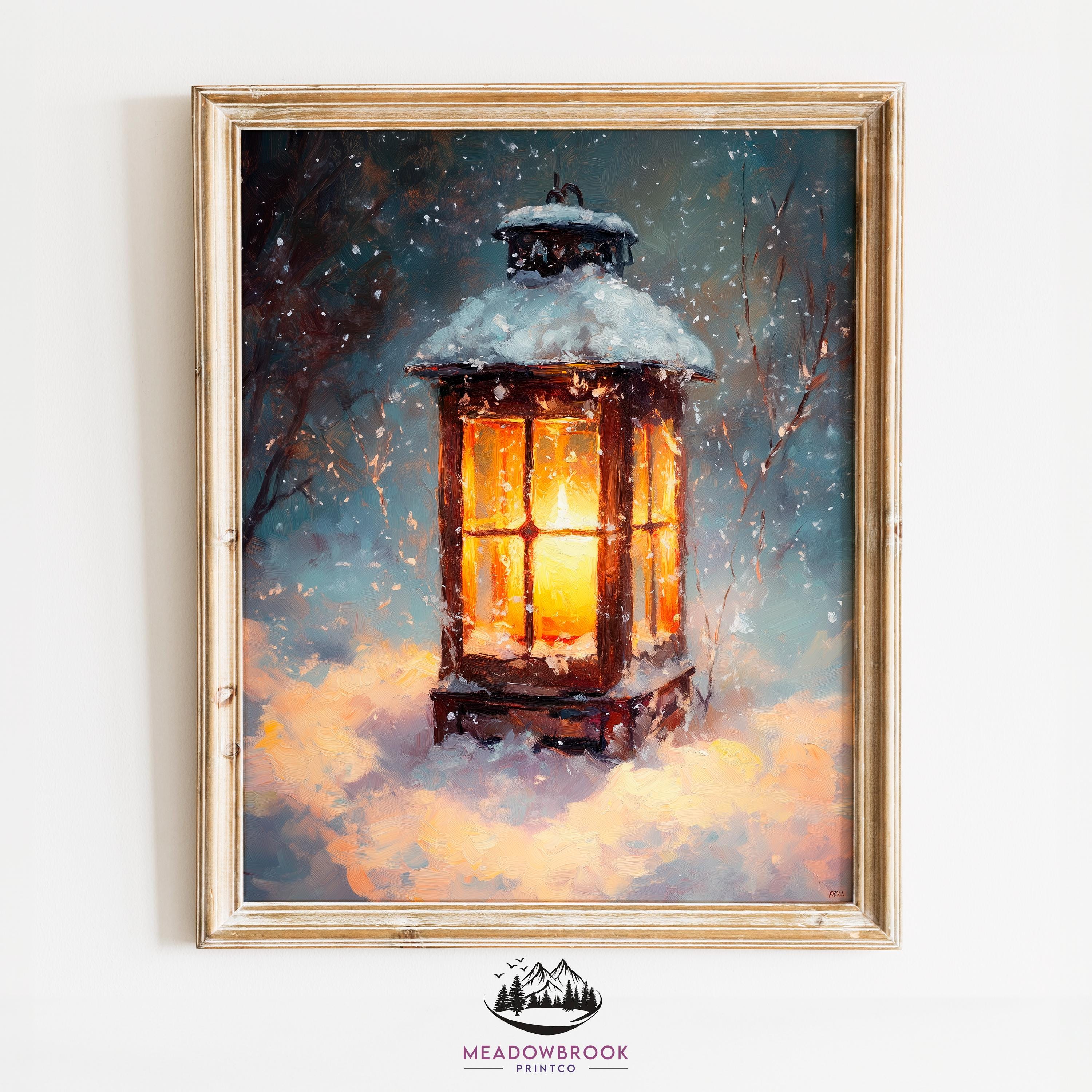 Rustic Kristmas Lantern Wall Art, Cozy Winter Cottage Decor, Snowy ...
