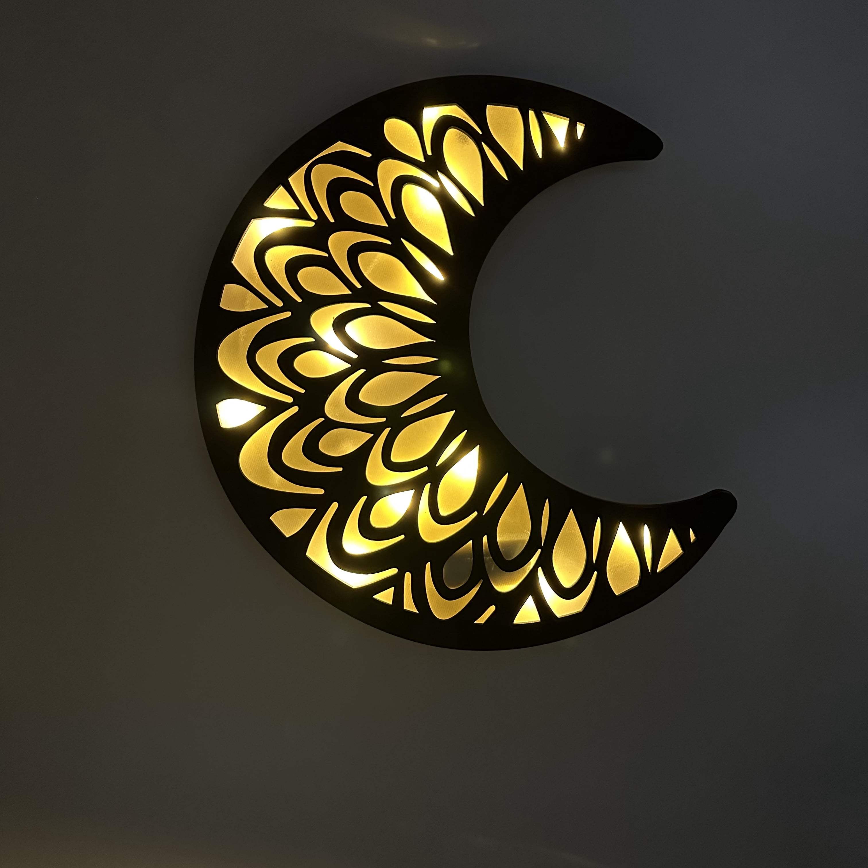 Rustic LED Wooden Moon Hanging Sign - Festive Lighting, Carved Moon ...