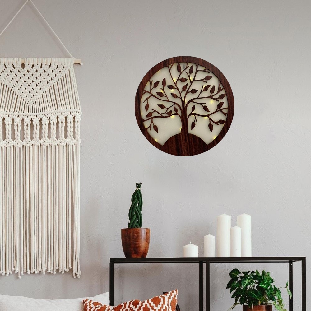 Rustic LED Wooden Trre Hanging Sign - Festive Lighting, Trre Hollow out ...