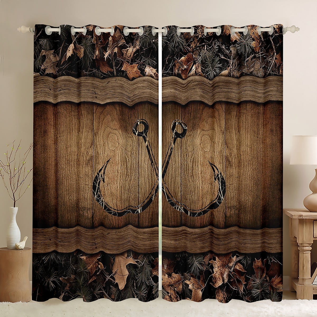 Rustic Lake Cabin 30%-50% Blackout Curtains Farmhouse Fishing Window ...