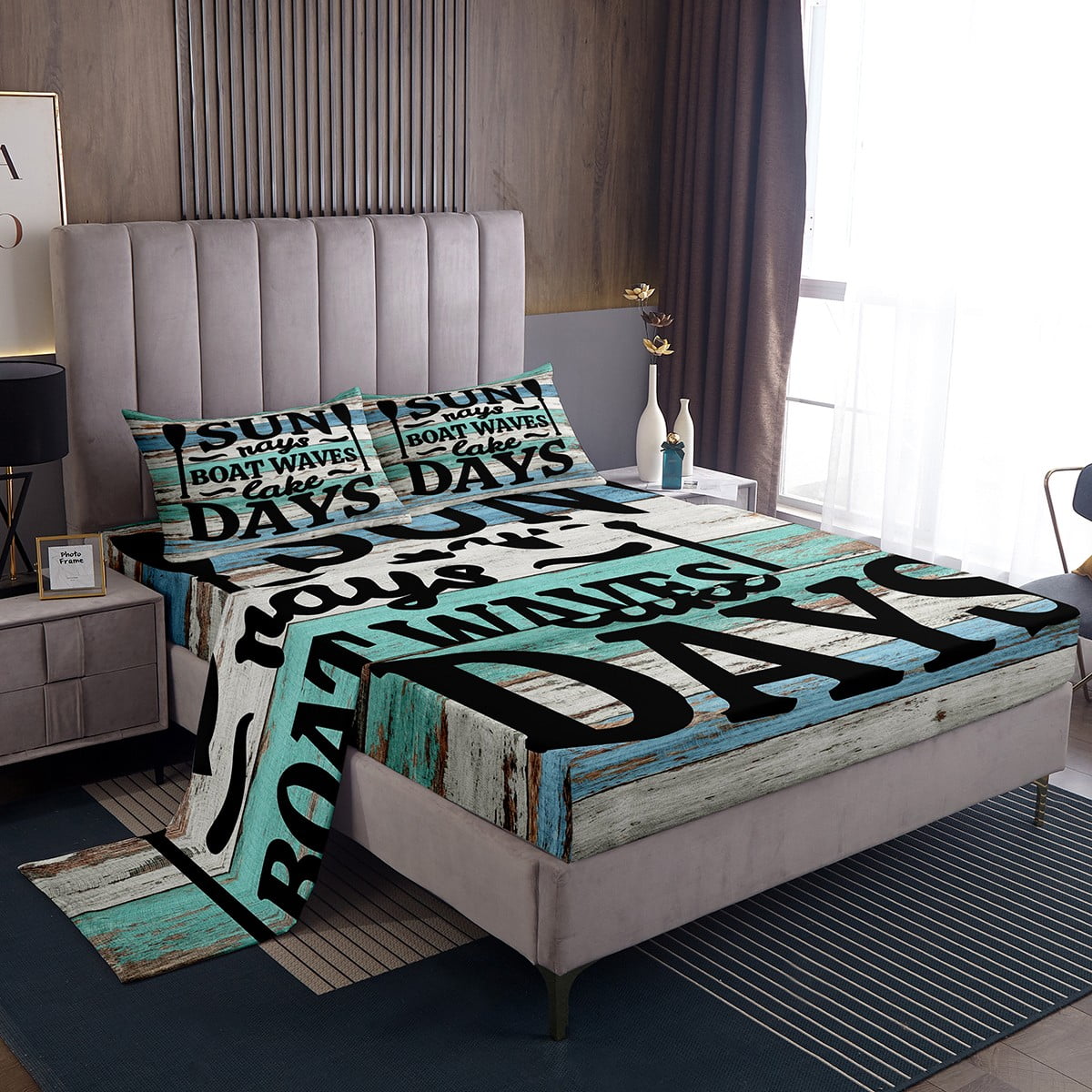 Rustic Lake Cabin Sheet Set Lake Paddle Decor Sheets Full For Lake ...