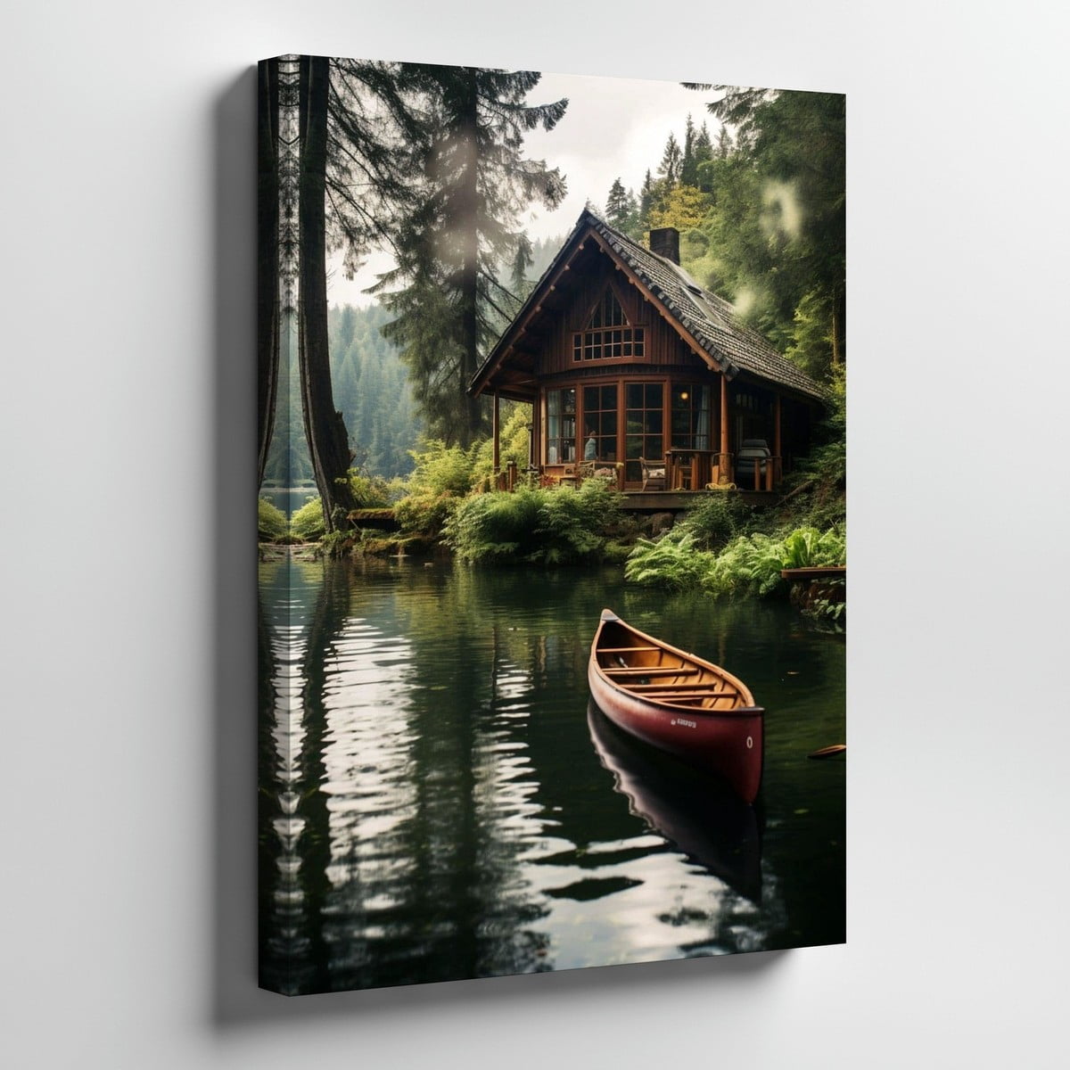 Rustic Lake Cabin Wall Art Print, Canoe Landscape Decor - Walmart.com