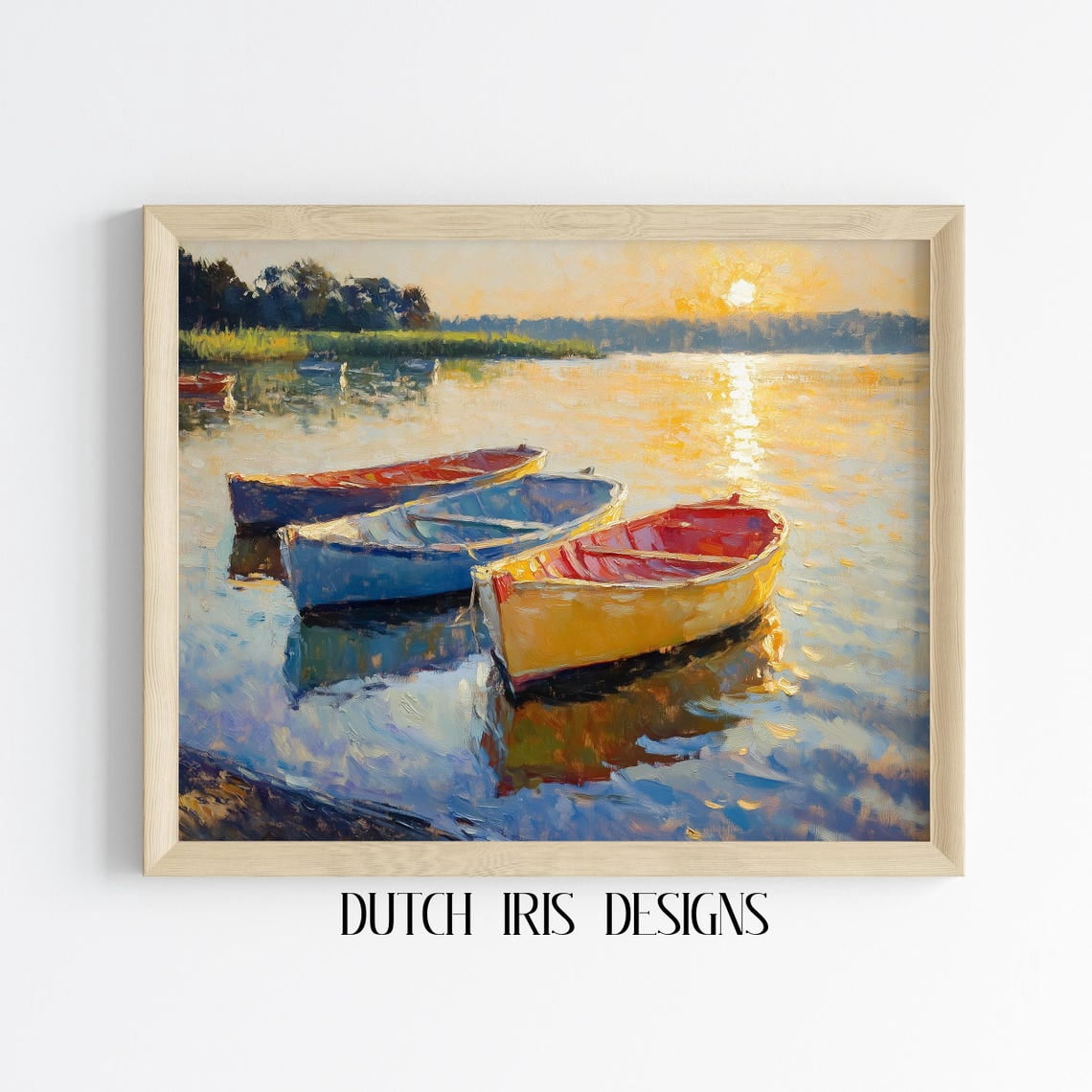 Rustic Lakeside Boats At Sunset, Cottagecore Summer Wall Art, Golden ...