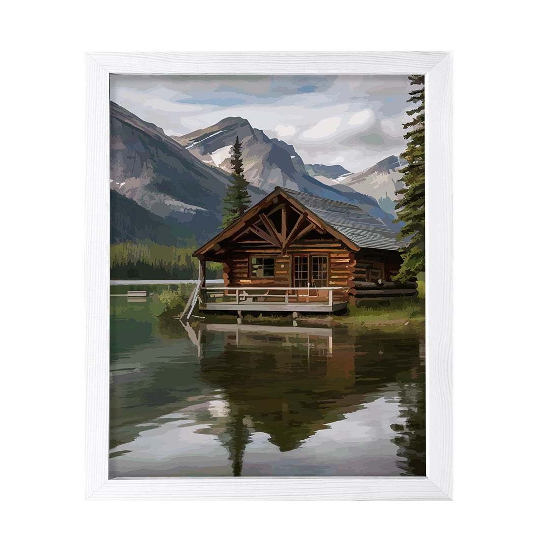Rustic Lakeside Cabin Retreat, 8 x 10 White Framed Print Sign Easy ...