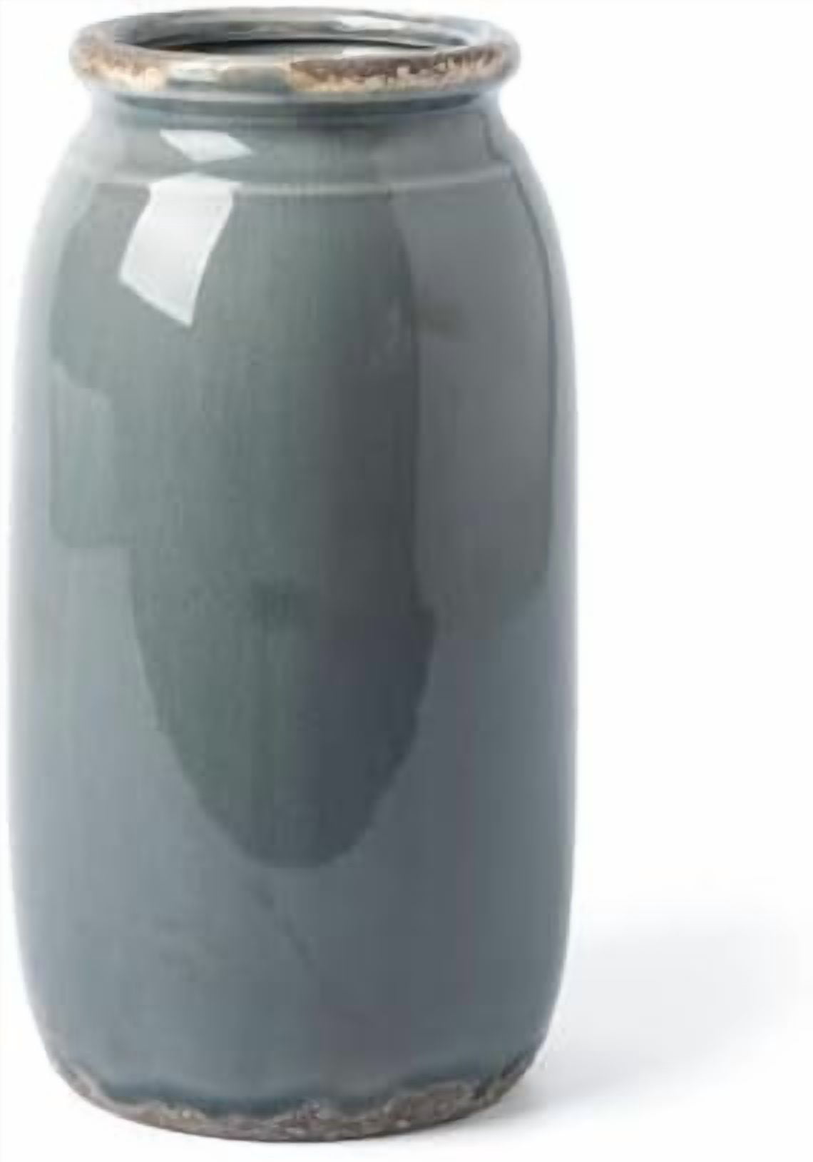 Rustic Large Blue and Grey Vase for Home Decor, 10'' Tall Ceramic Vases ...