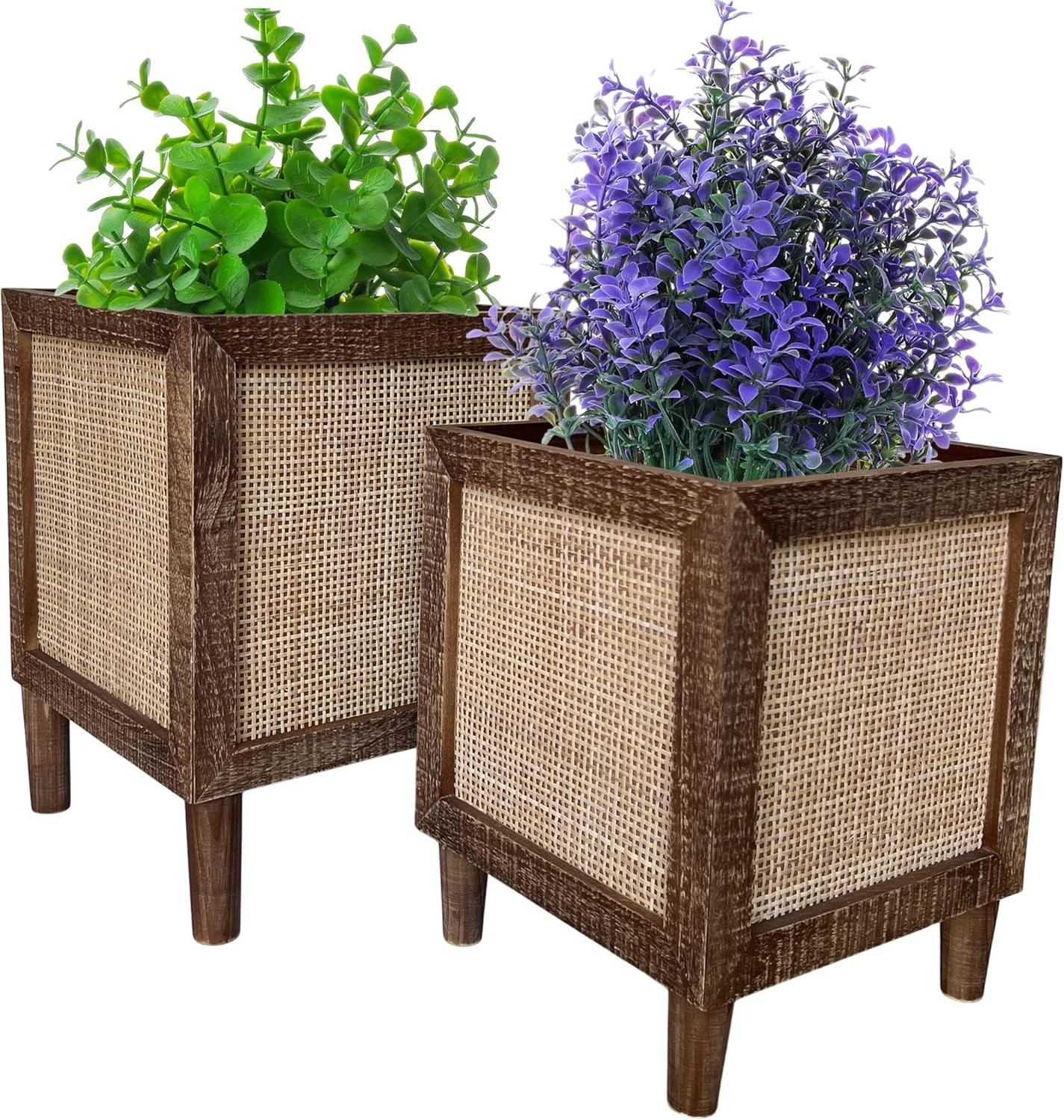 Rustic Large Planter - Rattan Cane Planter Boxes Outdoor Set of 2 ...