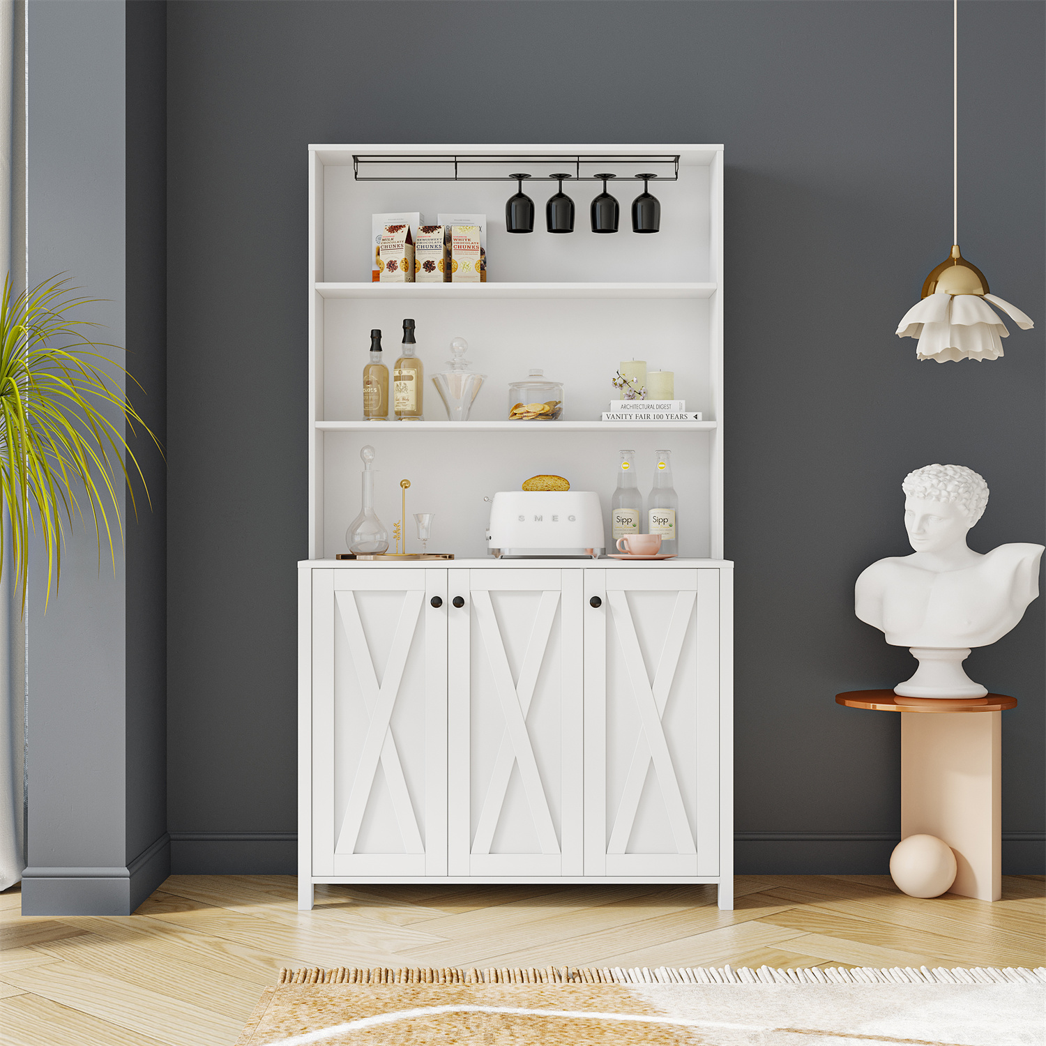 Rustic Large Storage Cabinet, Freestanding Kitchen Pantry with, Open ...