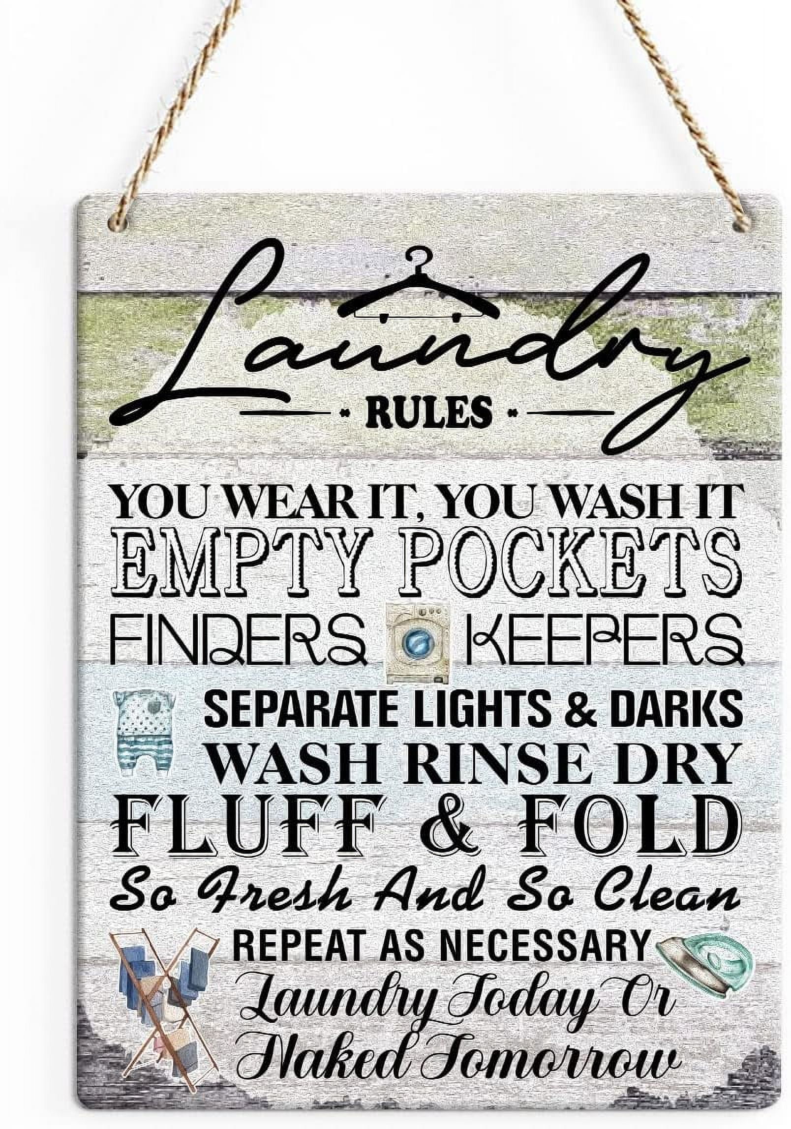 Rustic Laundry Rules Wood Decor Sign, You Wear It You Wash It Printed ...