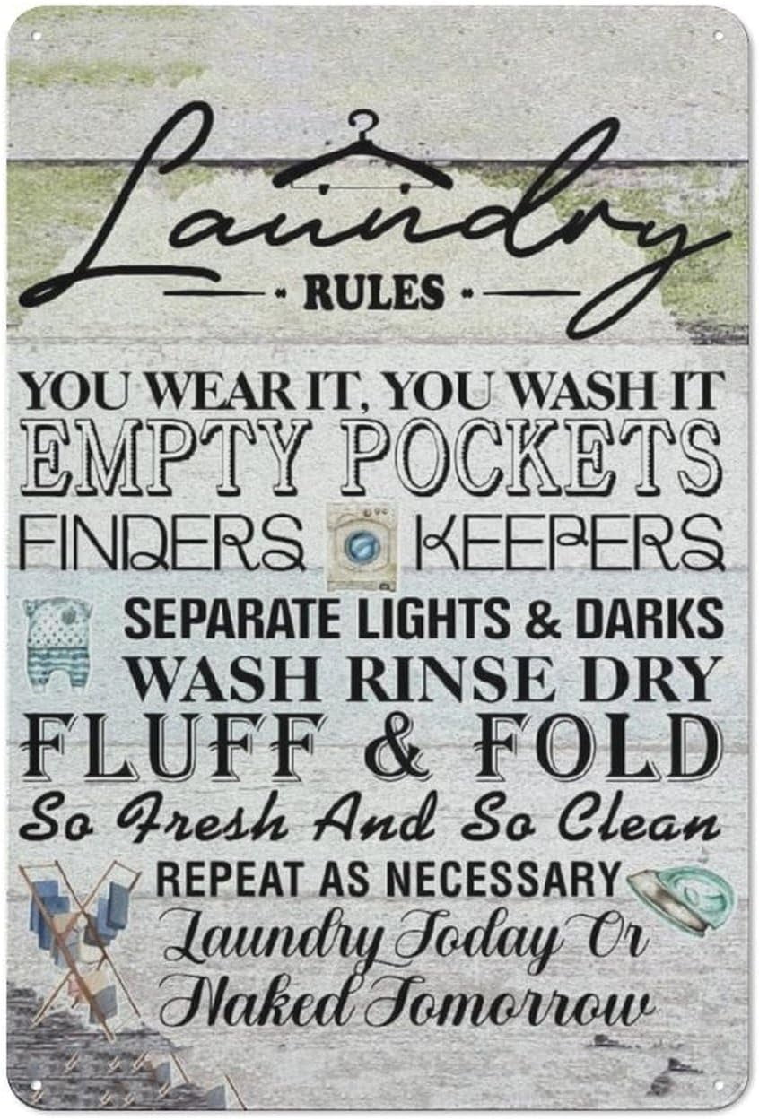 Rustic Laundry Rules Wood Decor Sign,You Wear It You Wash It Printed ...