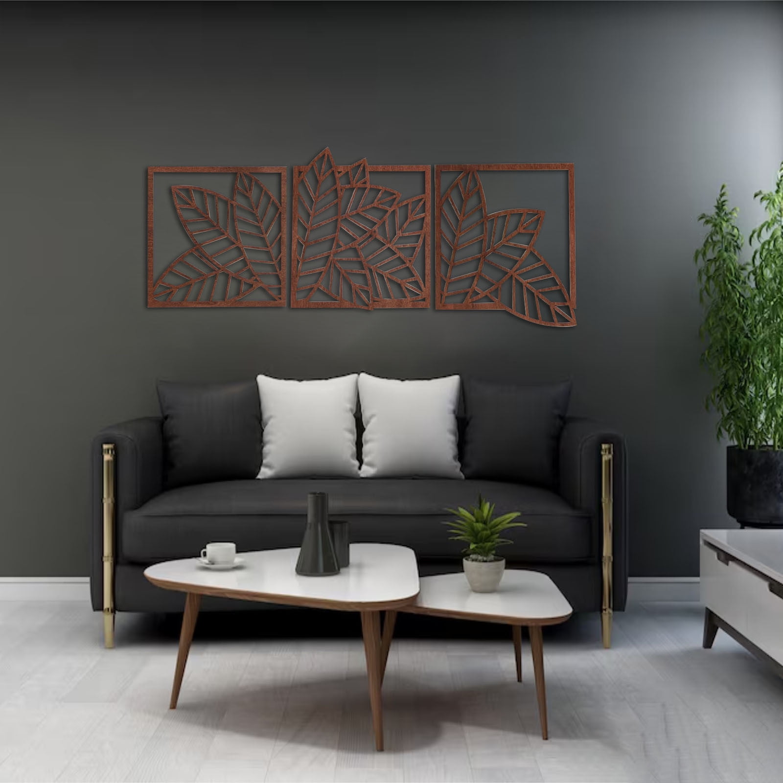 Rustic Leaf Wood Wall Art Set – 3 Piece Botanical MDF Panels, Nature ...