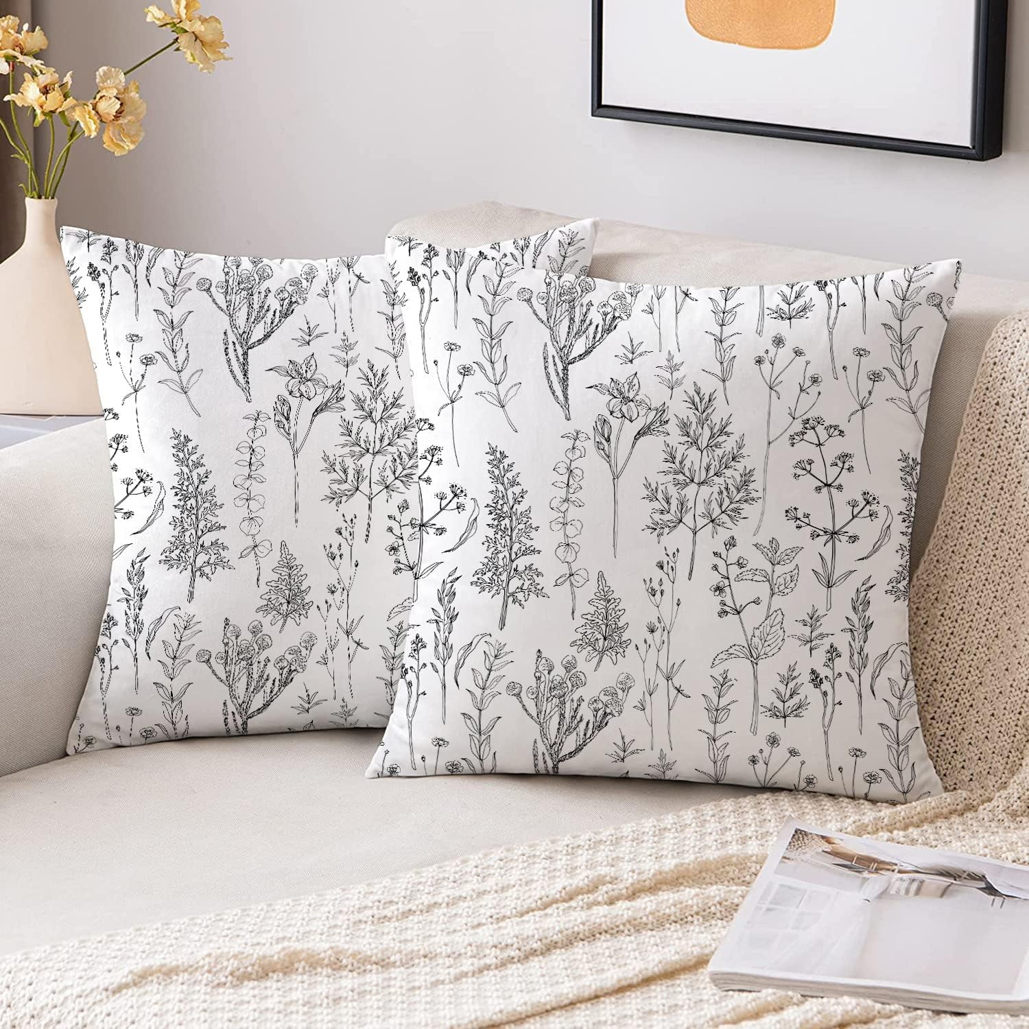 Rustic Leaves Pillow Covers 18 x 18 Inch Set of 2 Cute Nature Herbs ...