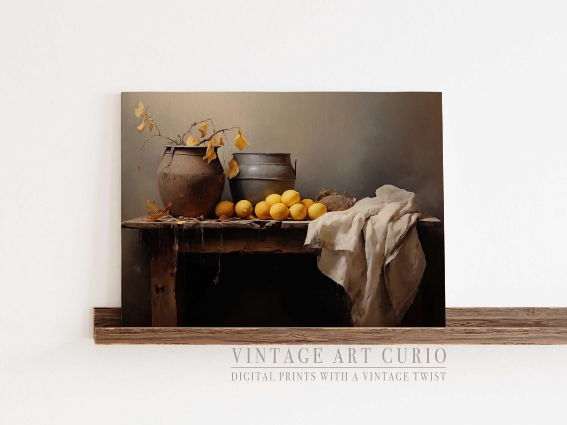 Rustic Lemons Still Life Art Print, Vintage Farmhouse Decor Home Decor ...