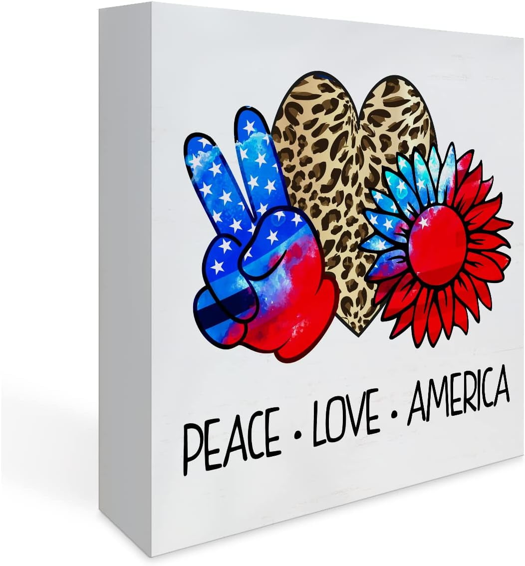 Rustic Leopard Print Peace Love America Wood Box Sign, Farmhouse ...