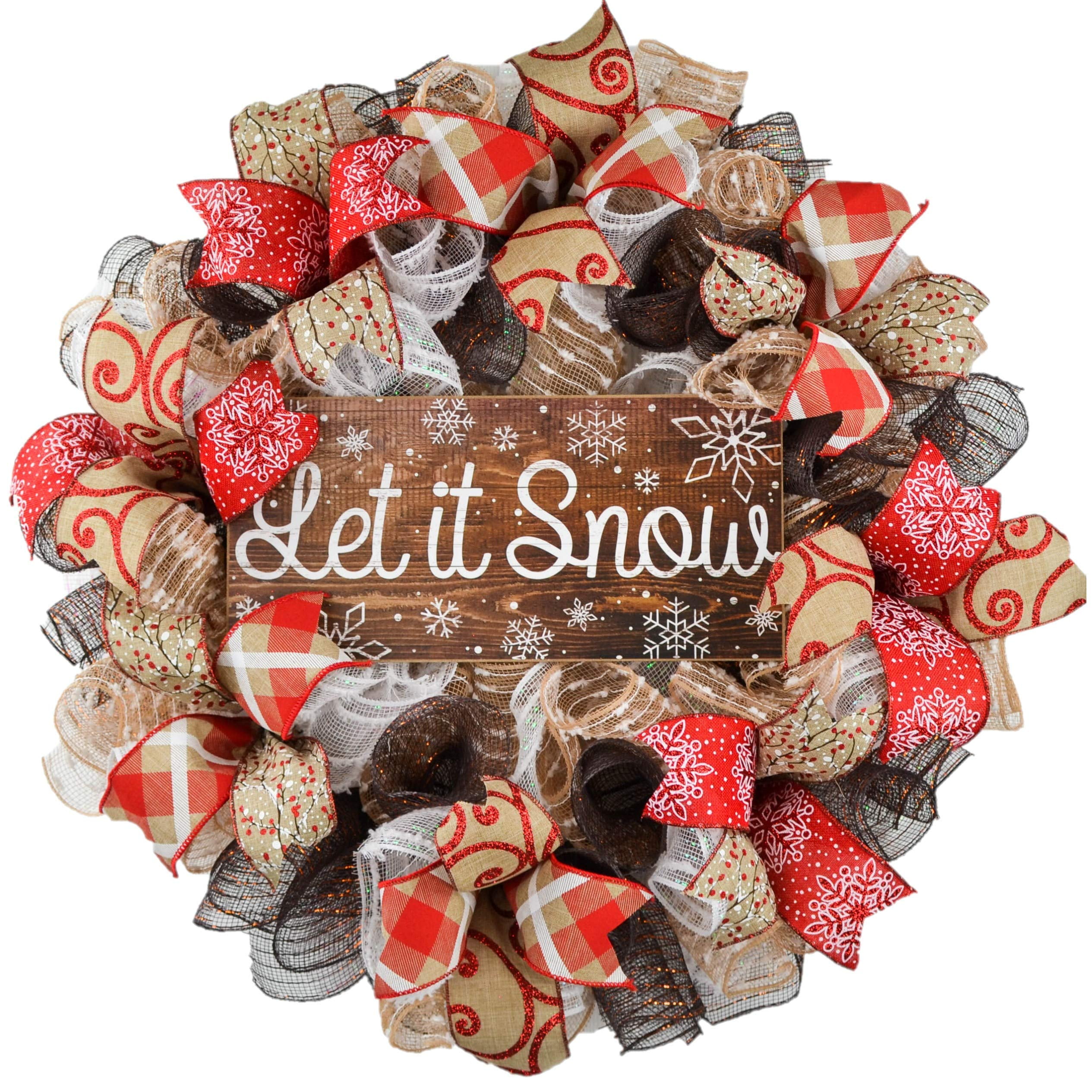 Rustic Let It Snow Wreath | Winter Christmas Mesh Front Door Wreath ...