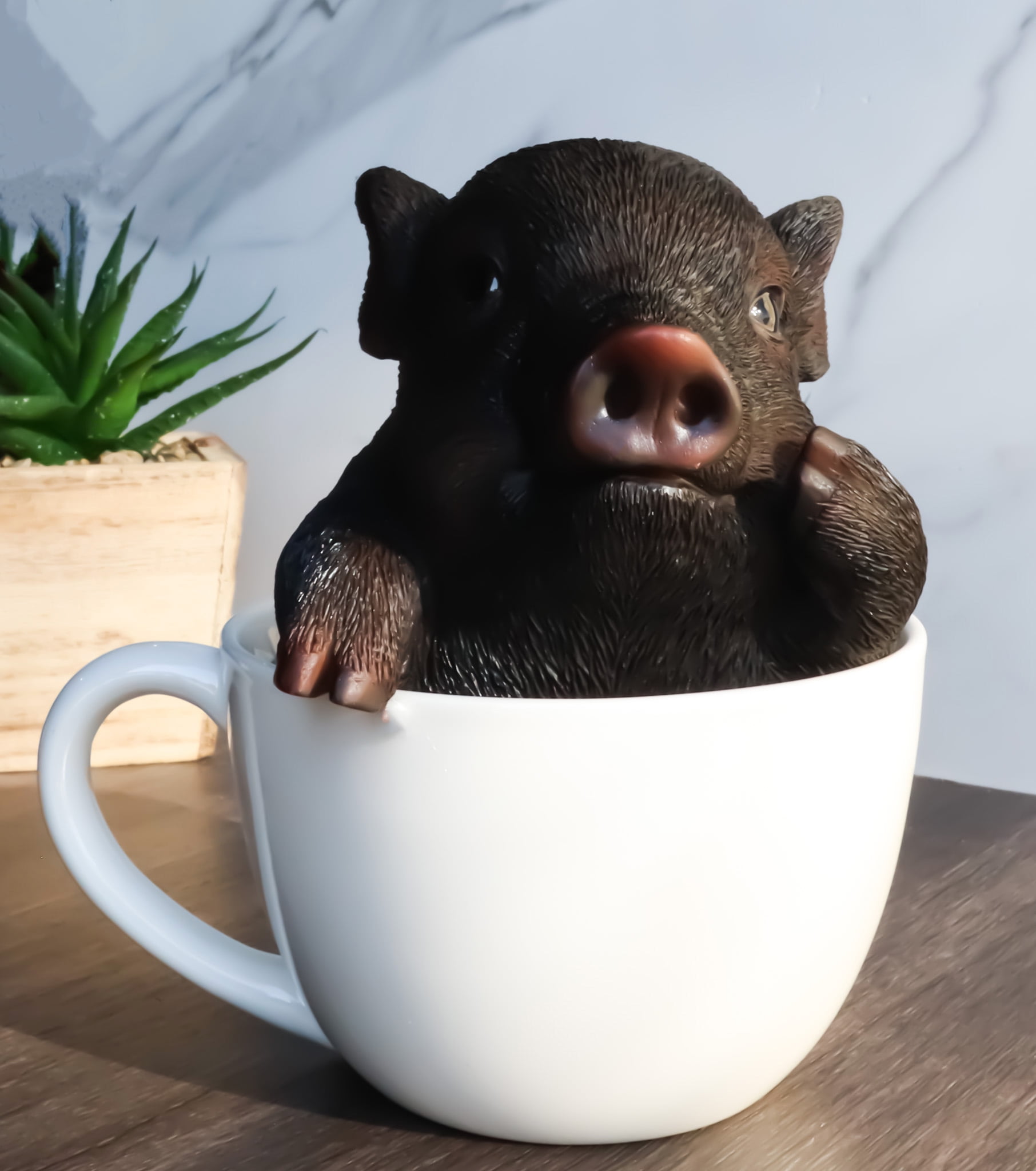 Rustic Lifelike Black Pig Piggy In Tea Cup Figurine Animal Farm Pigs ...