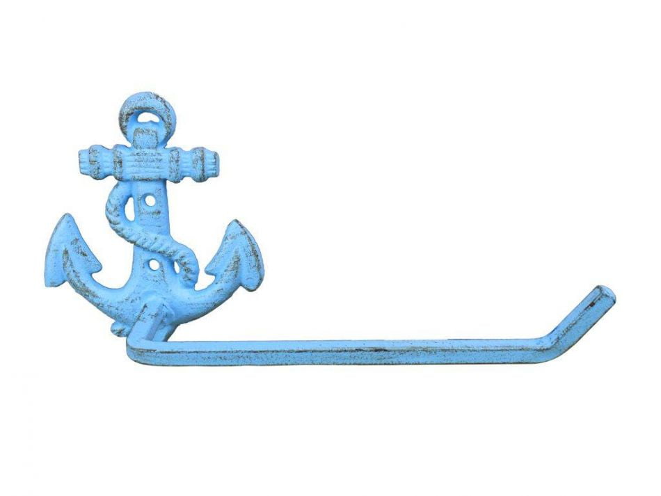 Rustic Light Blue Cast Iron Anchor Toilet Paper Holder 10" - Beach ...