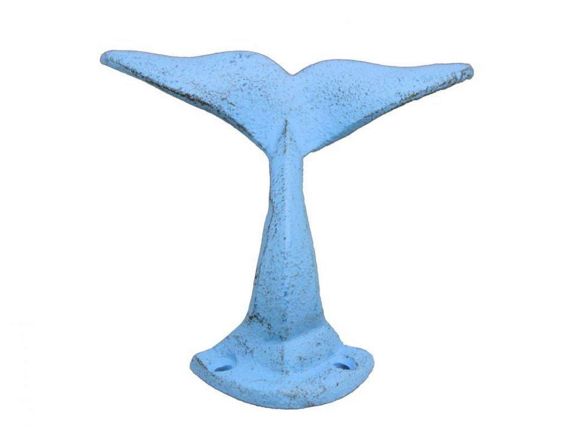 Rustic Light Blue Cast Iron Decorative Whale Tail Hook 5" - Beach ...