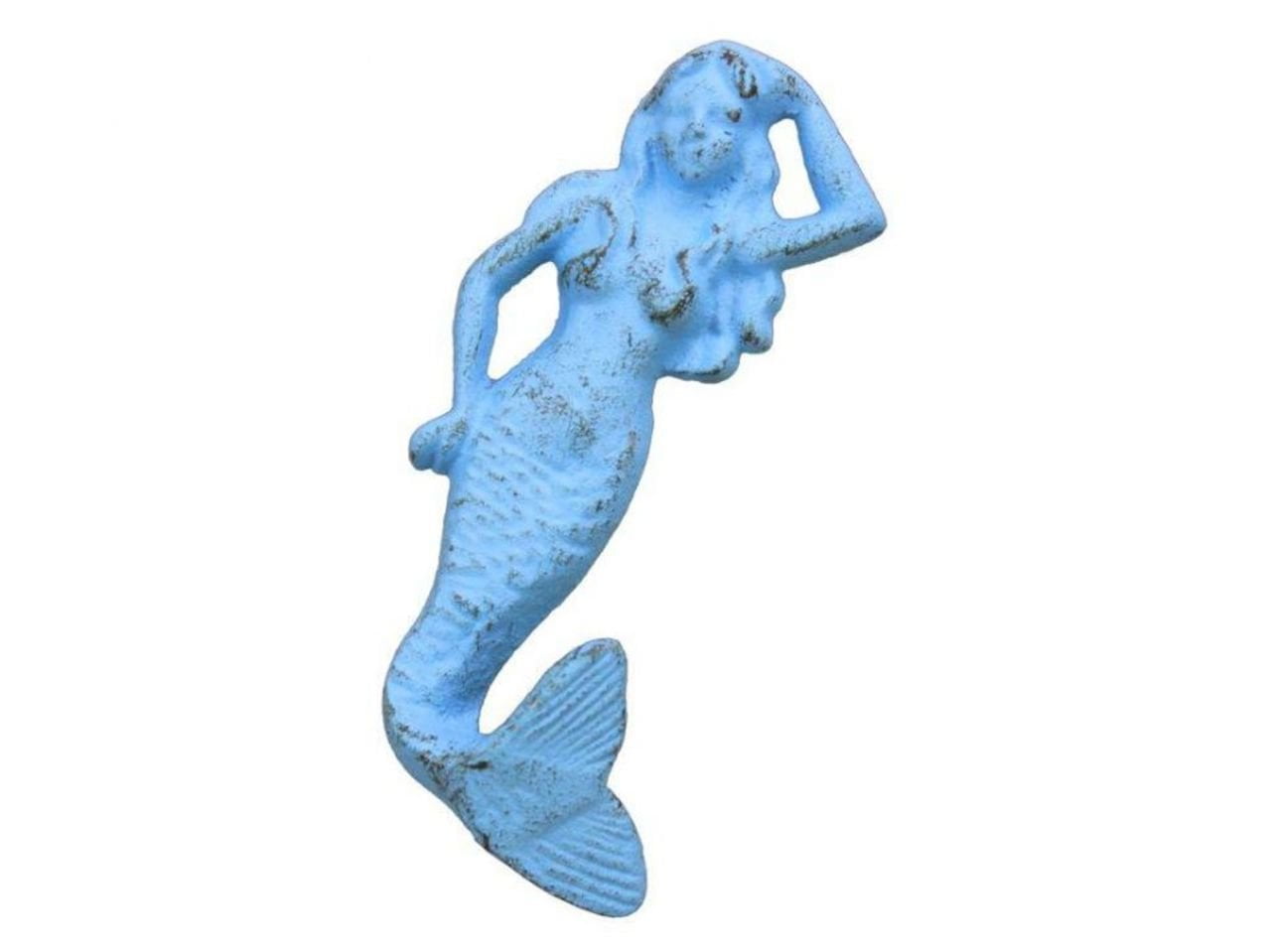 Handcrafted Nautical Decor Rustic Light Blue Cast Iron Mermaid Hook 6 ...
