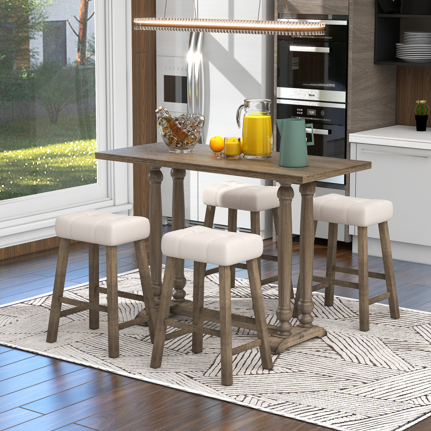 Rustic Light Brown 5-Piece Dining Set, Counter Height, Plush ...