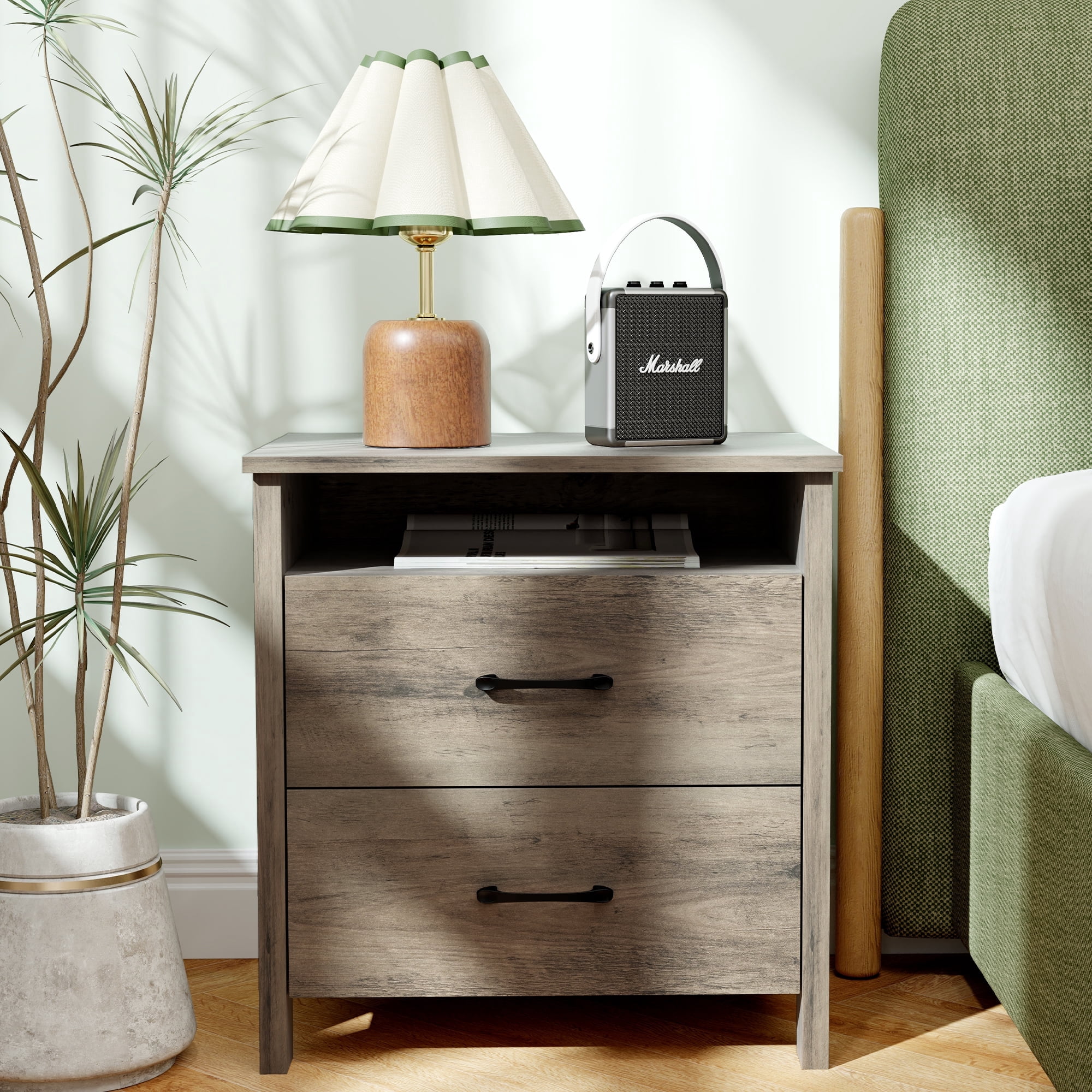 Rustic Light Brown Nightstand with 2 Drawers, Farmhouse Bedside Table ...