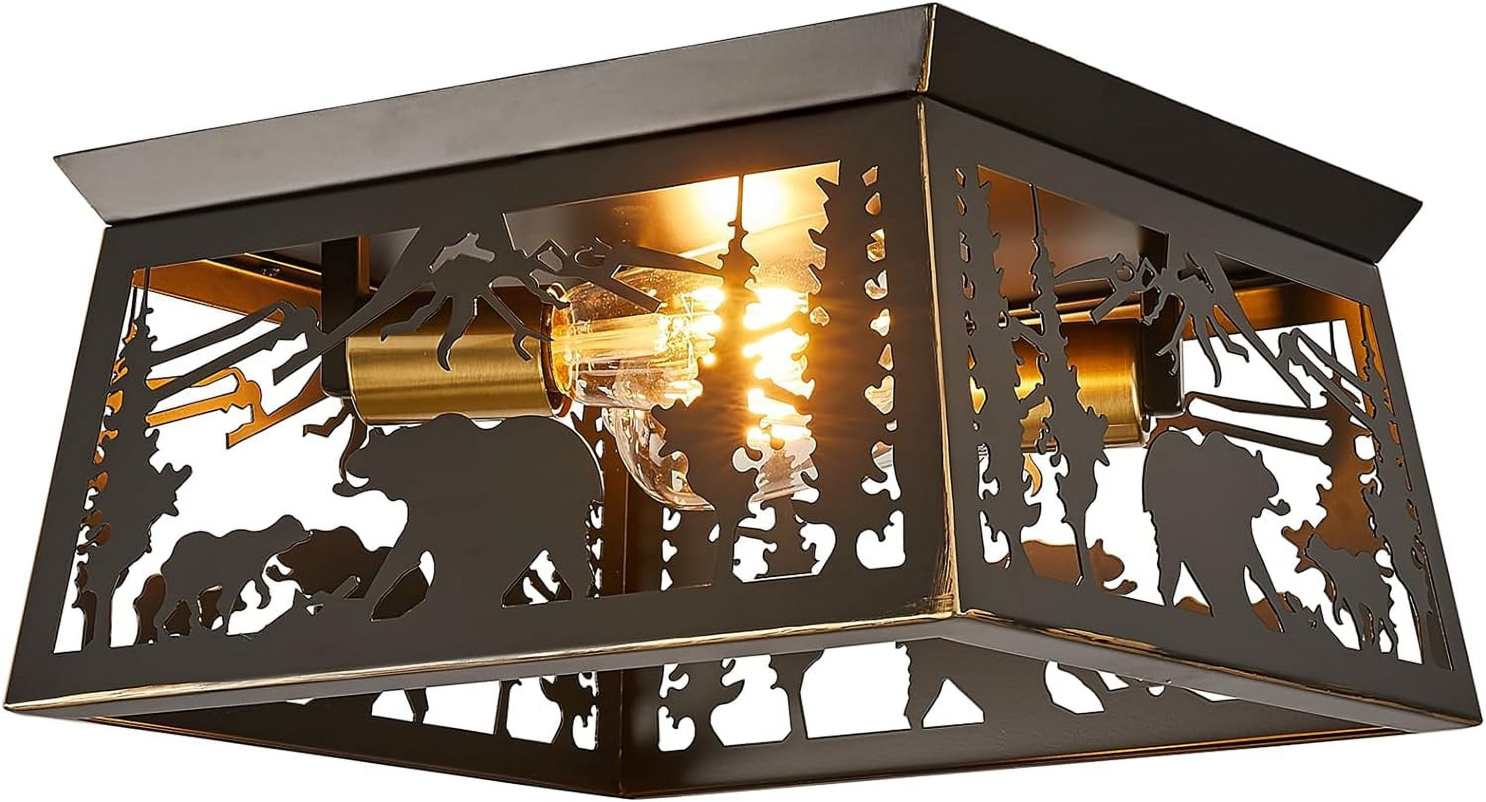 Rustic Light Fixture, 2-Light Farmhouse Flush Mount Ceiling Light ...