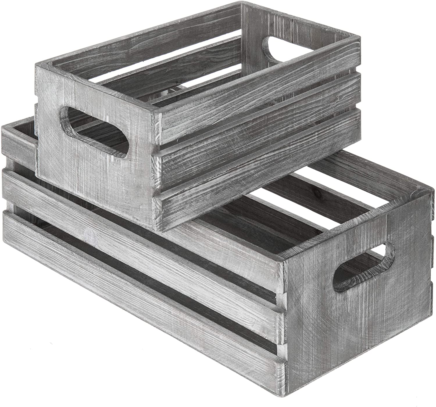 Rustic Light Gray Solid Wood Decorative Storage Box with Cutout Handles ...