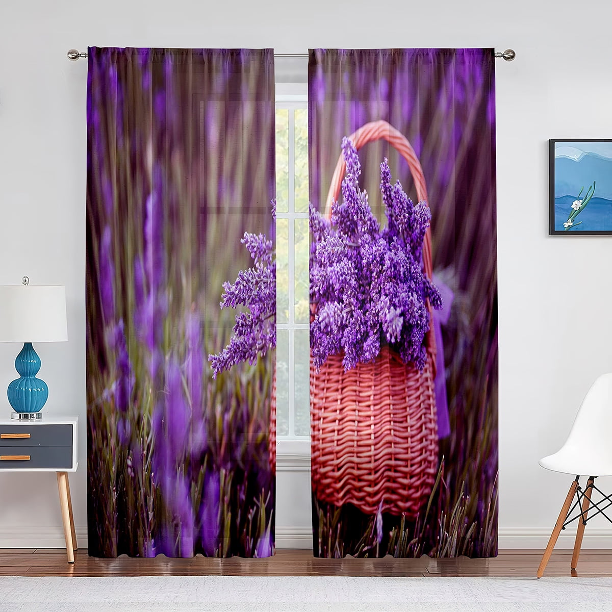 Rustic Lilac Flower Purple Lavender Floral Sheer Curtains for Living ...
