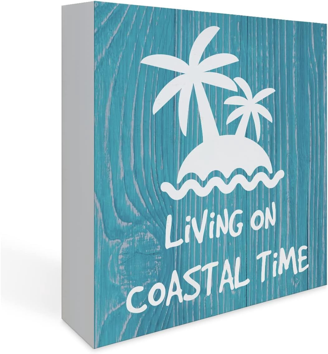 Rustic Living on Coastal Time Wood Box Sign, Farmhouse Beach Artwork ...